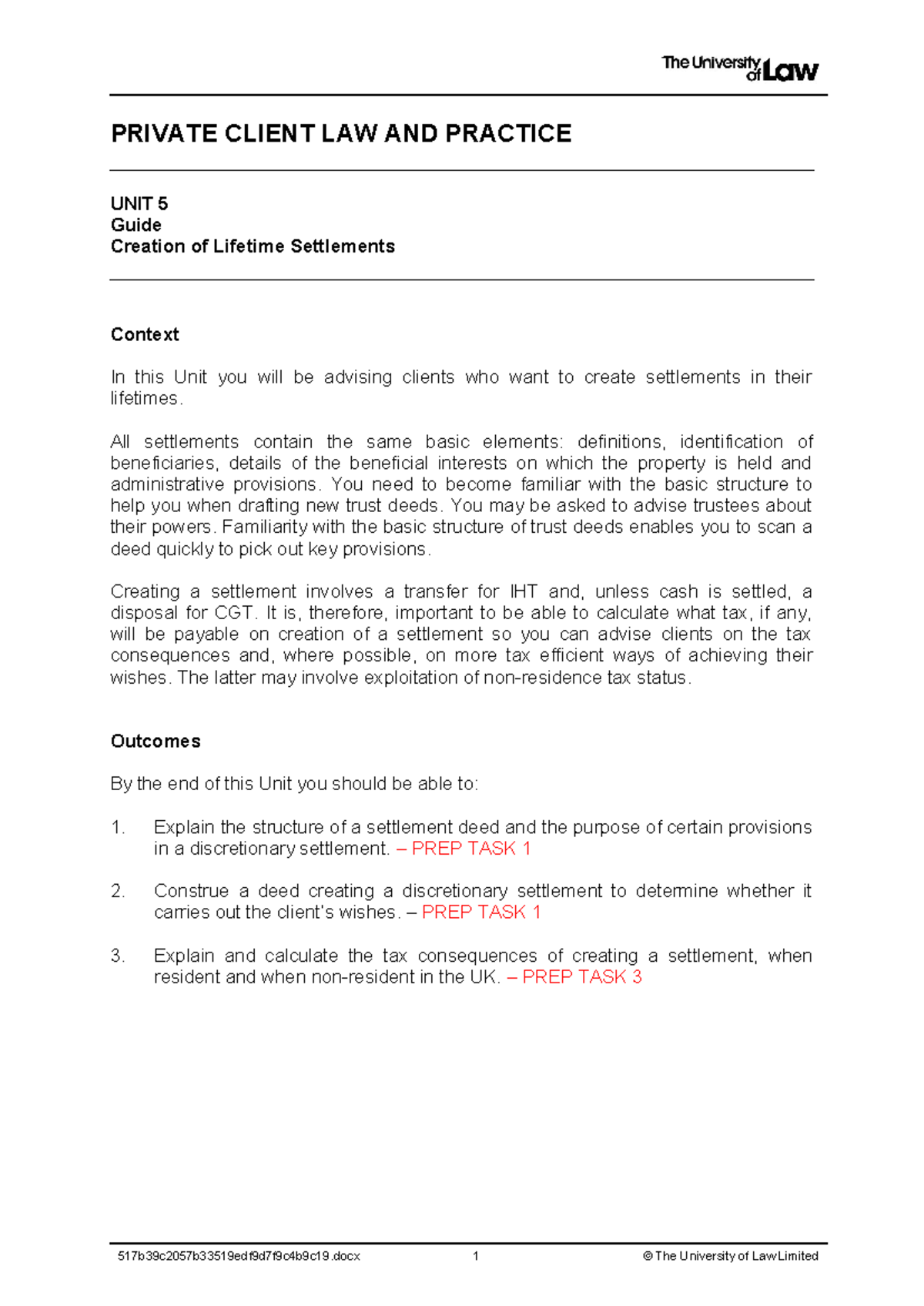 PRIVATE CLIENT LAW AND PRACTICE UNIT 5: Lifetime Settlements Guide ...