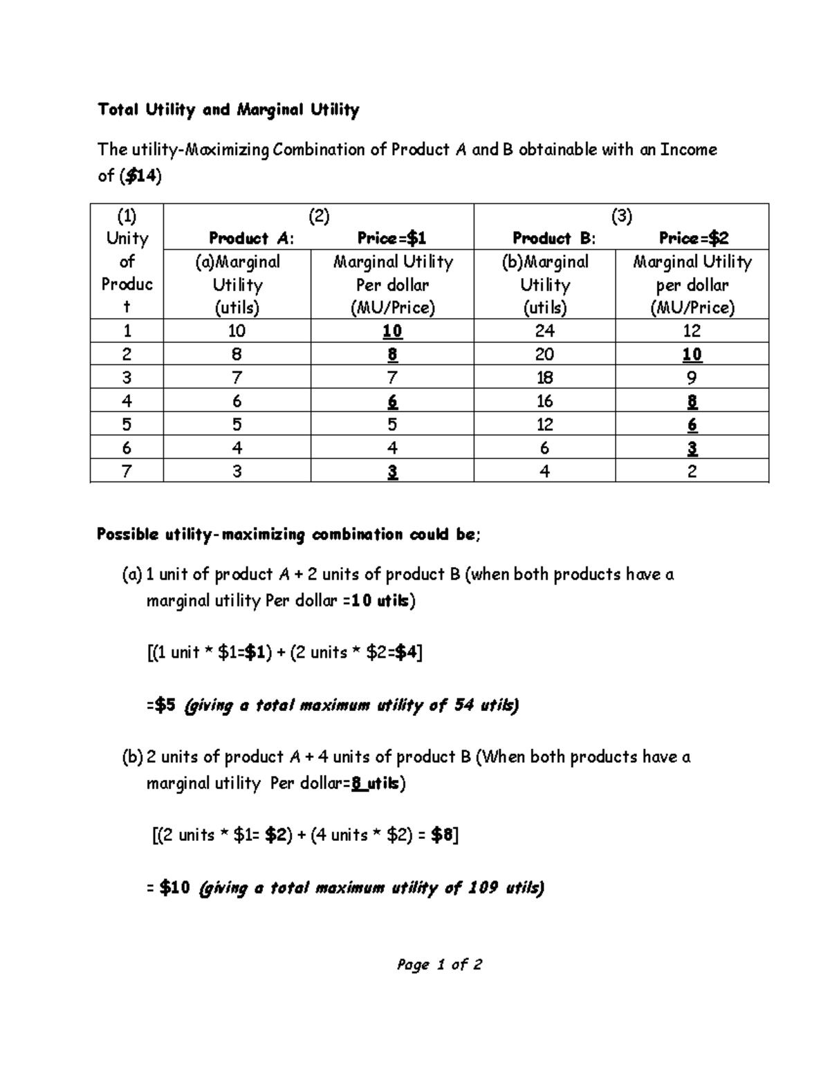 Total Utility & Marginal Utility: Economics Notes (ECO101) - Studocu