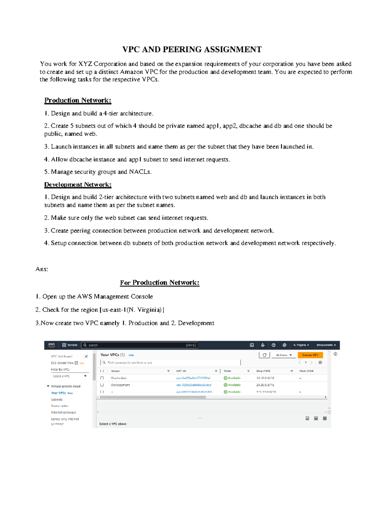 VPC & Peering Assignment - 1698327489164: AWS Configuration Guide - Studocu