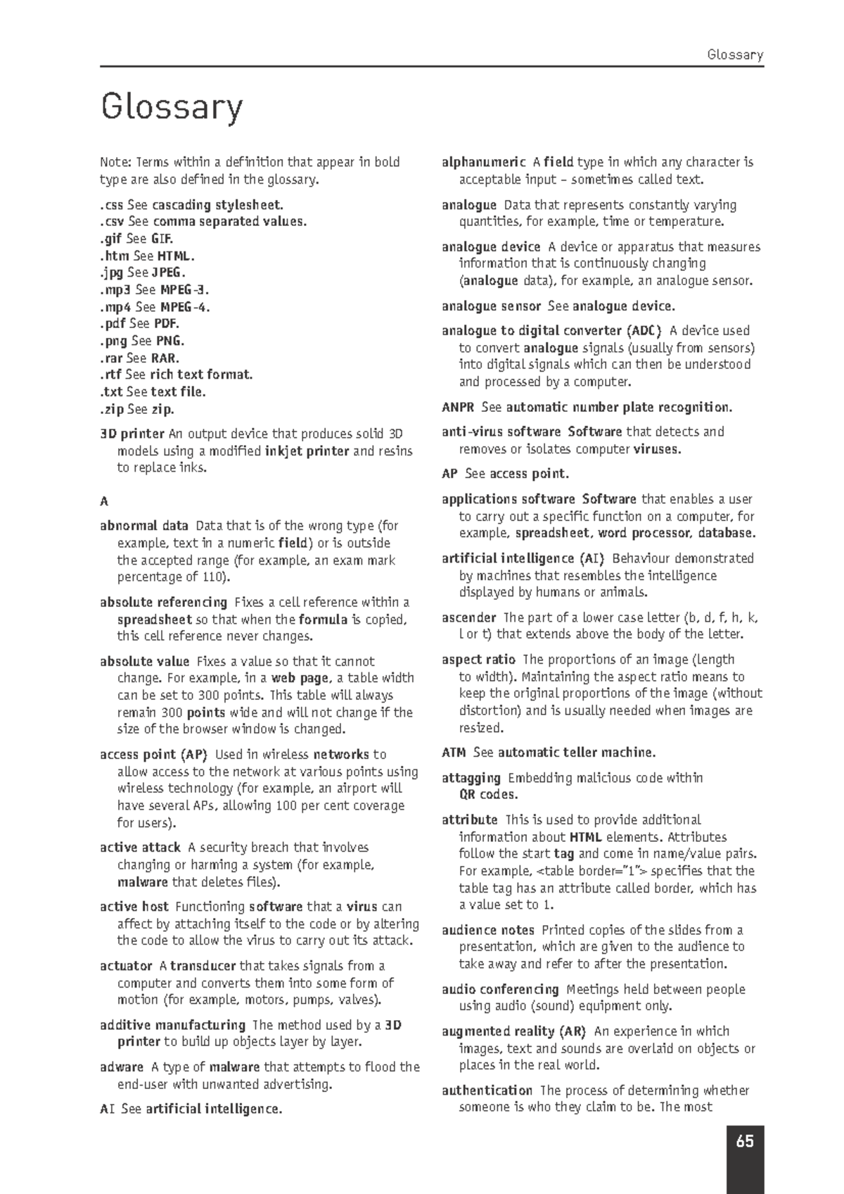 Glossary of Key Terms in ICT and Computing Concepts - Studocu