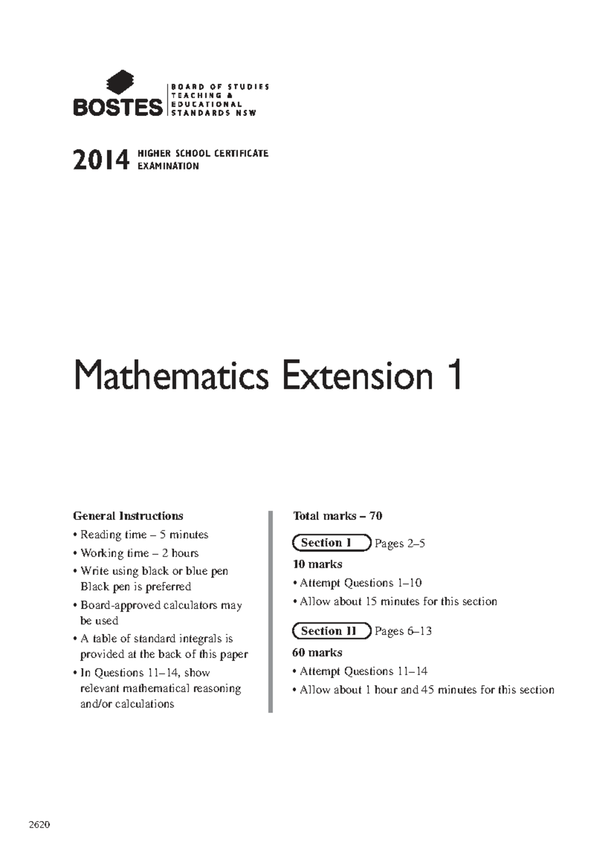 2014 HSC Mathematics Extension 1 Past Exam Paper - Studocu