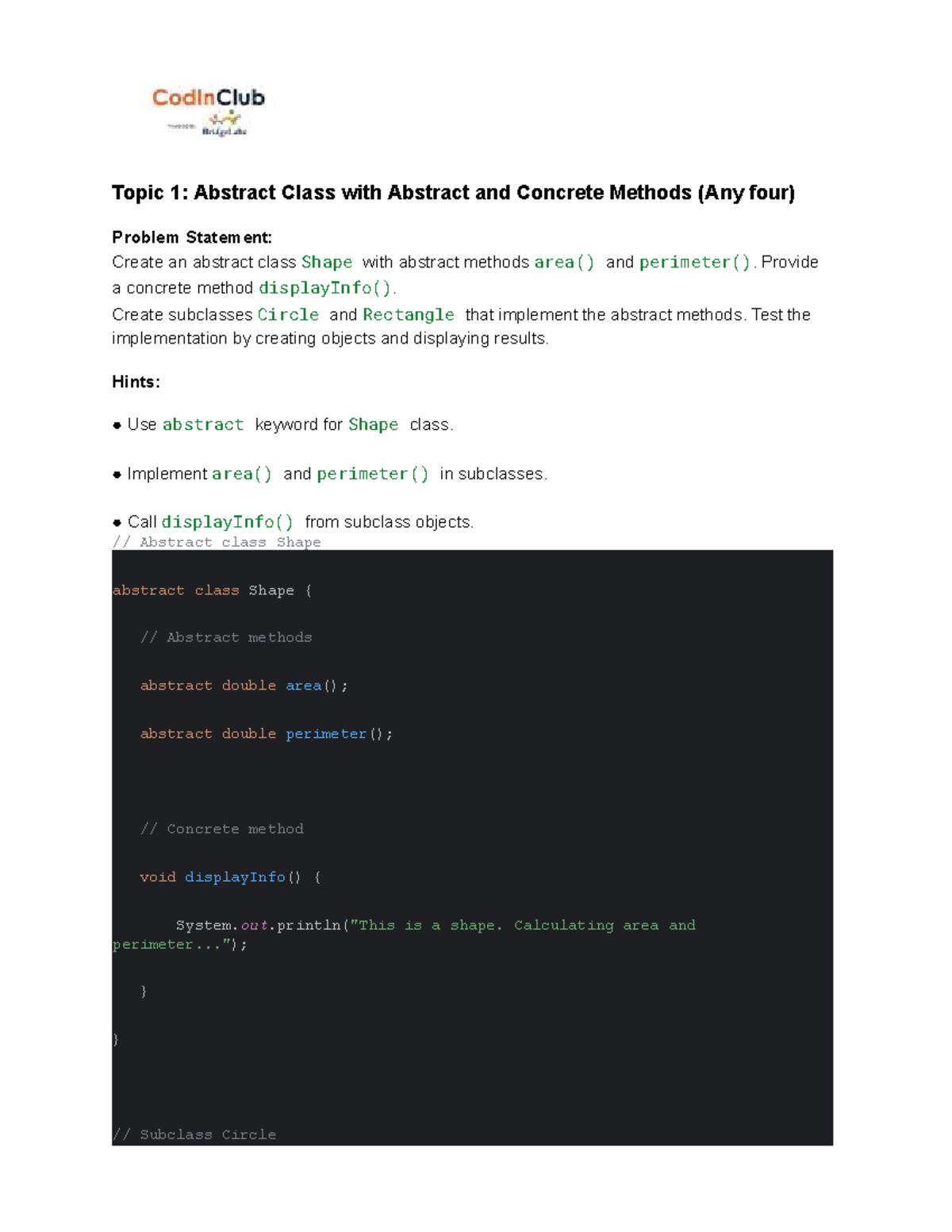 S8 - Core OOP Principles: Abstract Class & Interface Assignment - Studocu
