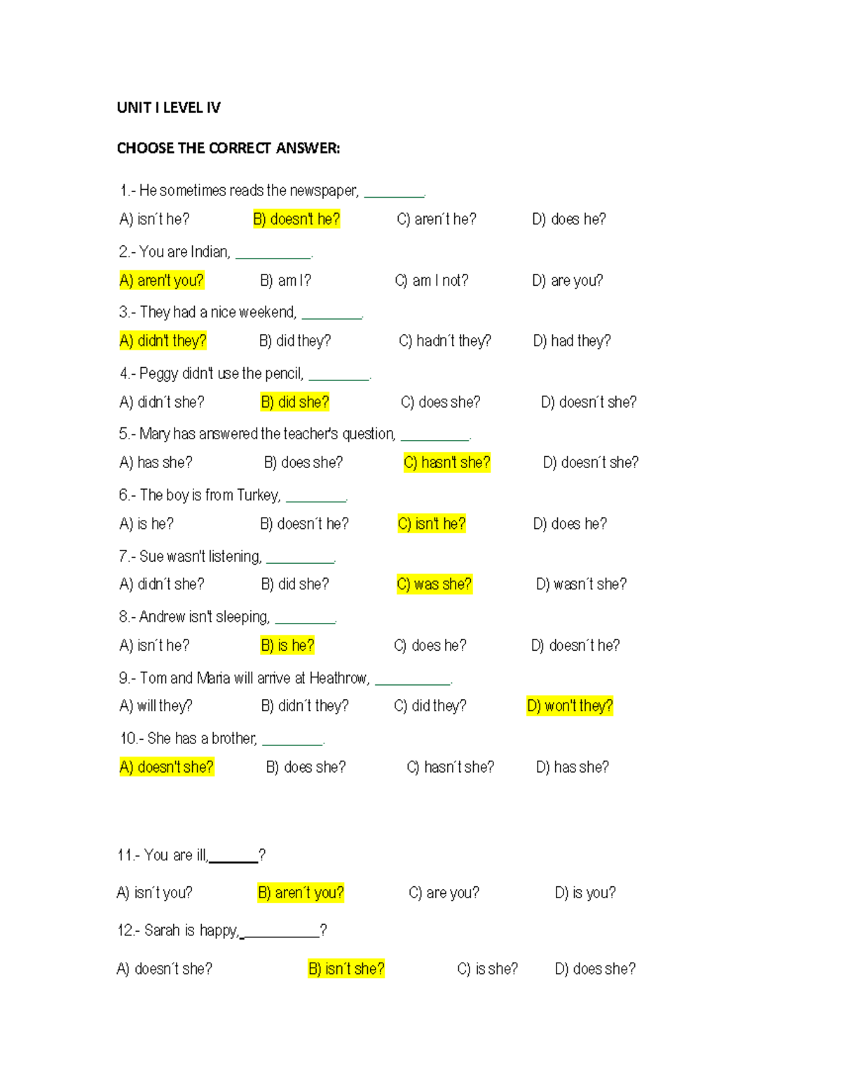 Reactivos Nivel IV (1) Ingles: Choose the Correct Answer - Studocu