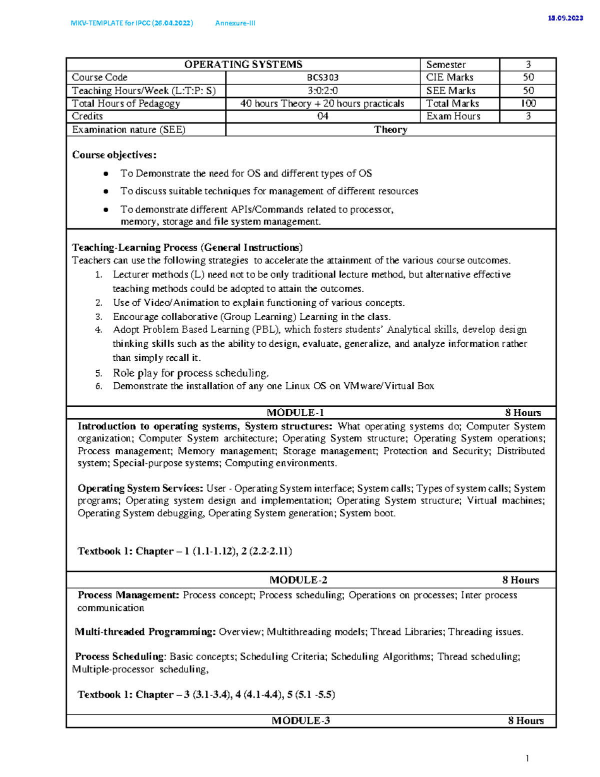 Operating Systems Syllabus Overview BCS303 for Semester 3 - Studocu