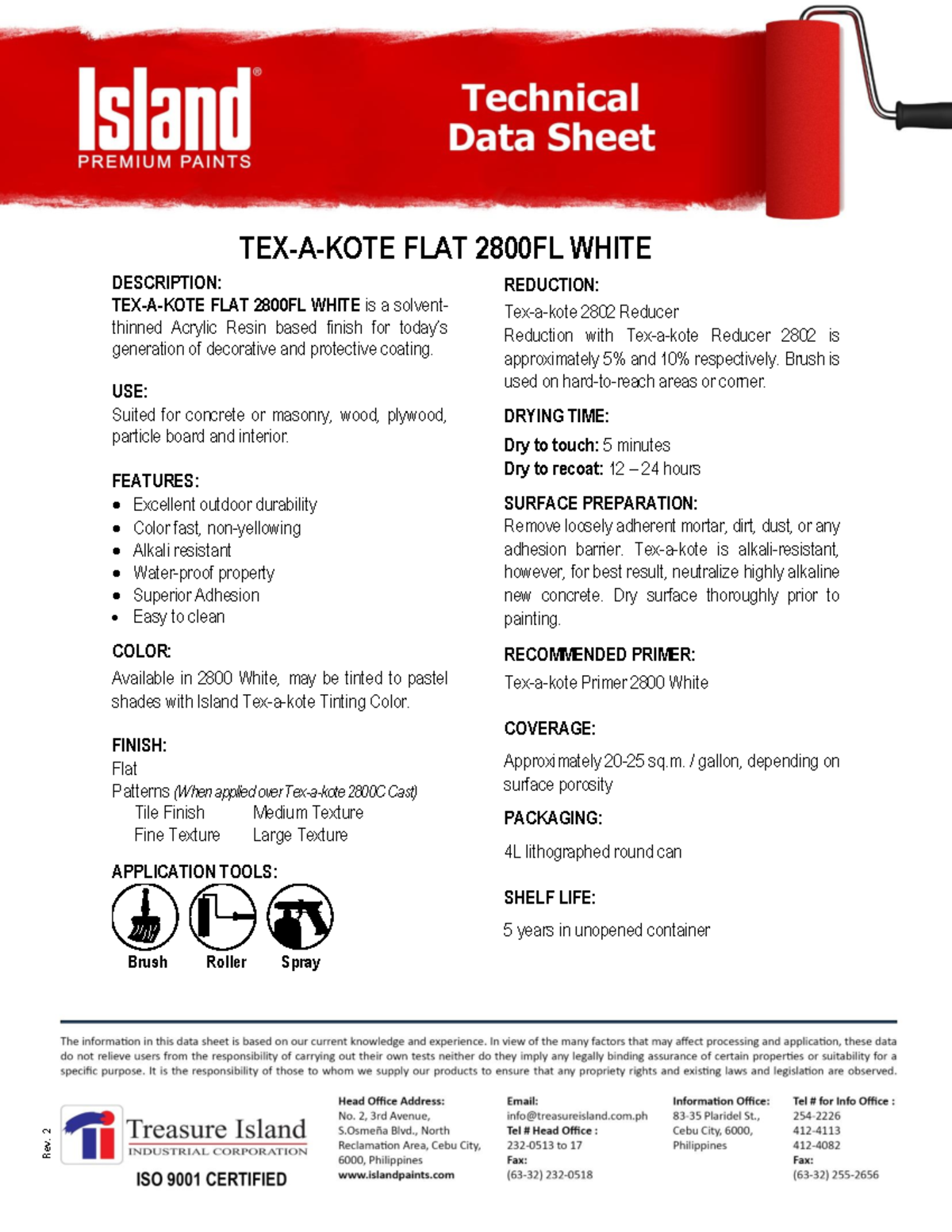 TEX-A-KOTE FLAT 2800FL White Technical Data Sheet Rev 2 - Studocu