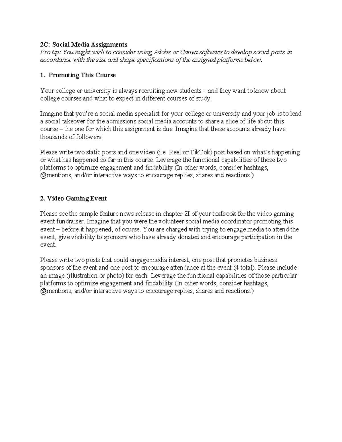 2C: Social Media Assignment Guidelines for Course Promotion and Events ...