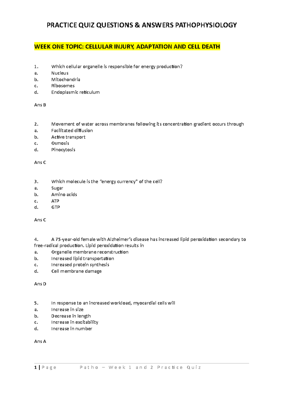 Patho 101: Cellular Injury & TIA Case Study Practice Quiz - Studocu
