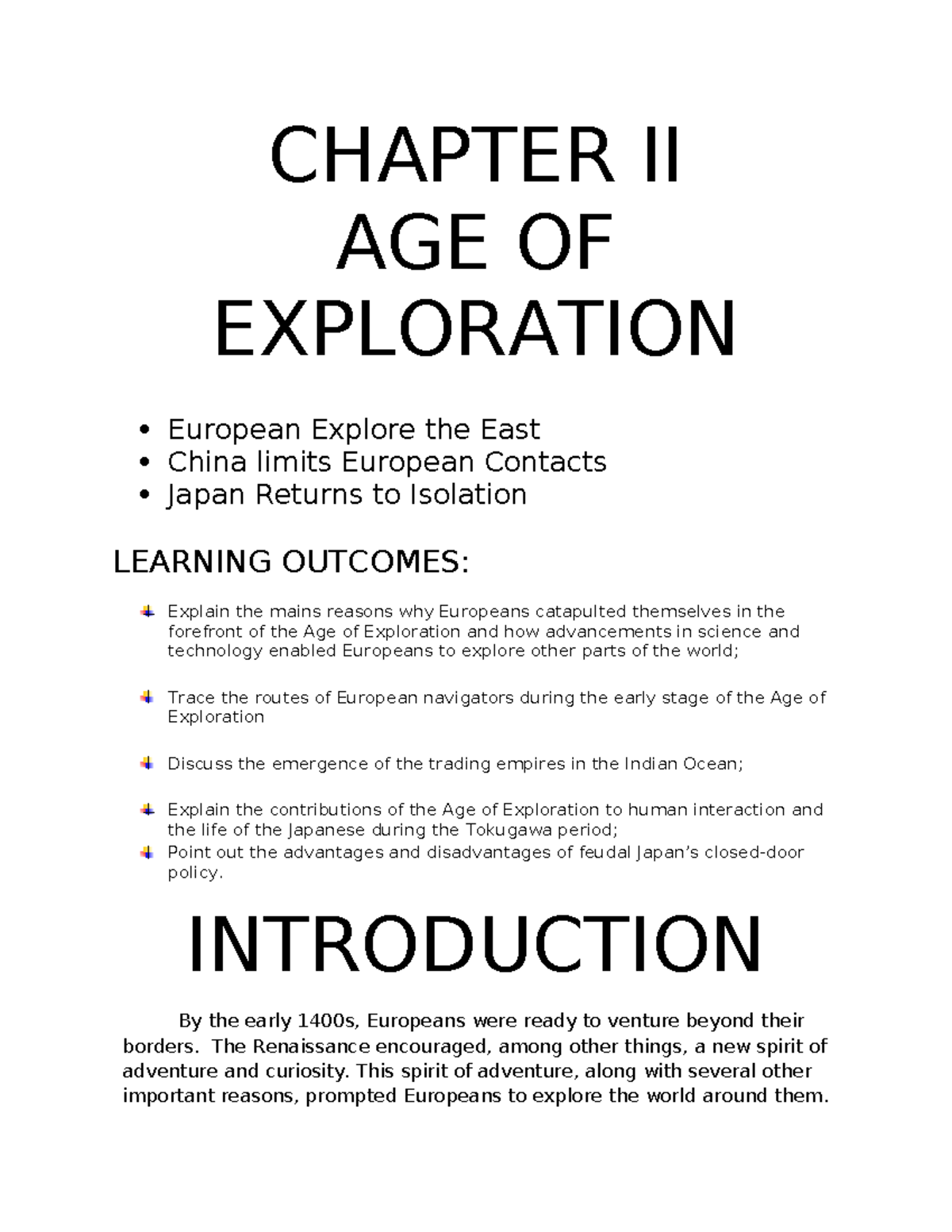 AGE OF EXPLORATIONS - CHAPTER II AGE OF EXPLORATION European Explore ...