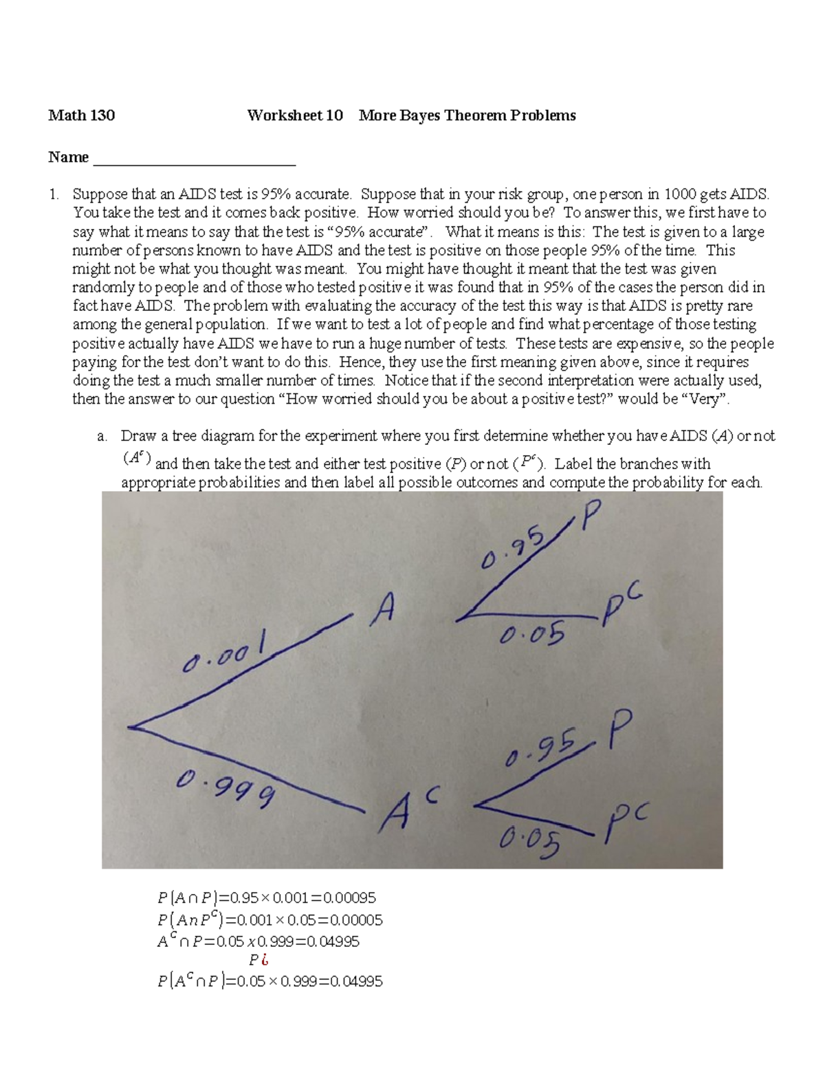 Math 130 Worksheet 10: Advanced Problems on Bayes Theorem - Studocu