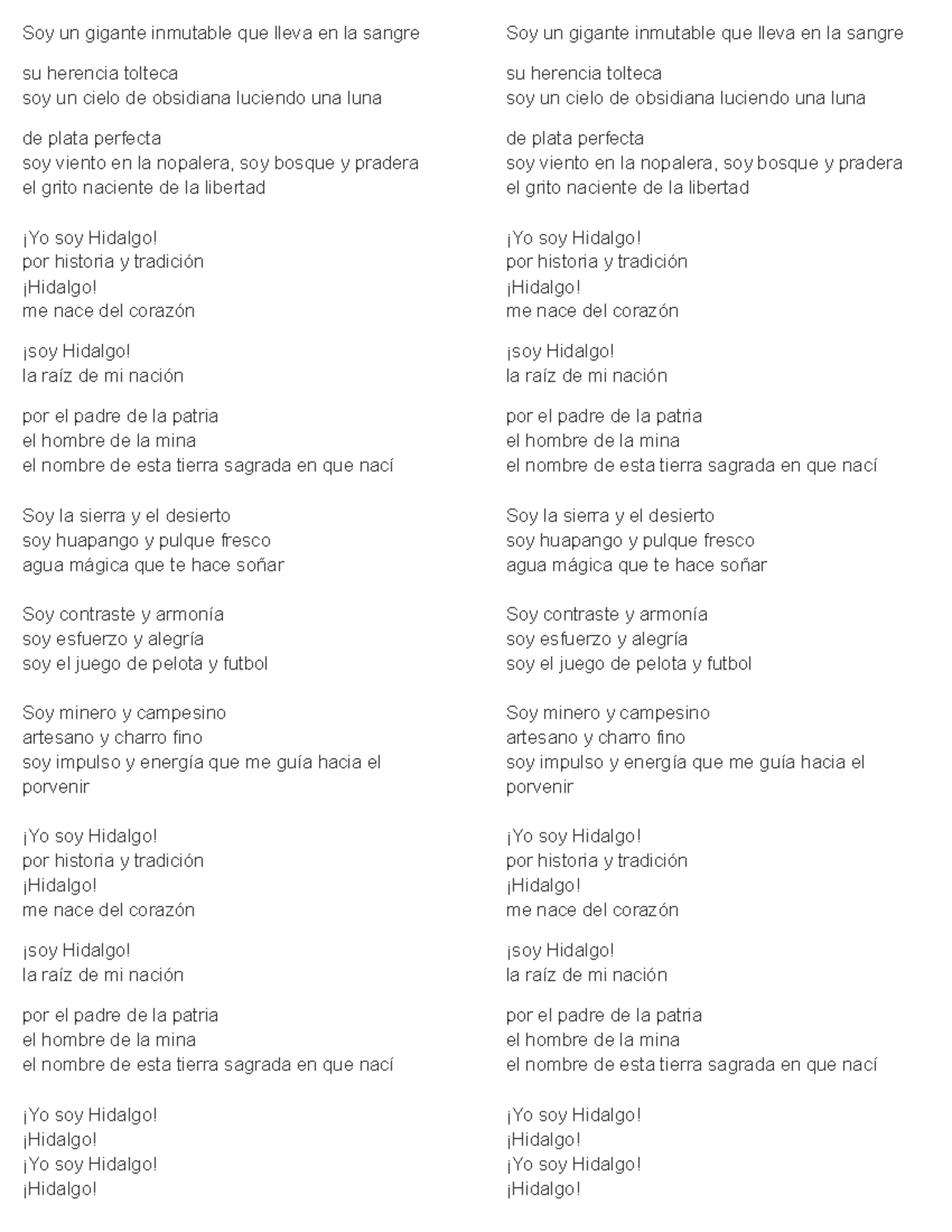 Canto A Hidalgo - Letra de la Canción y Su Significado - Studocu