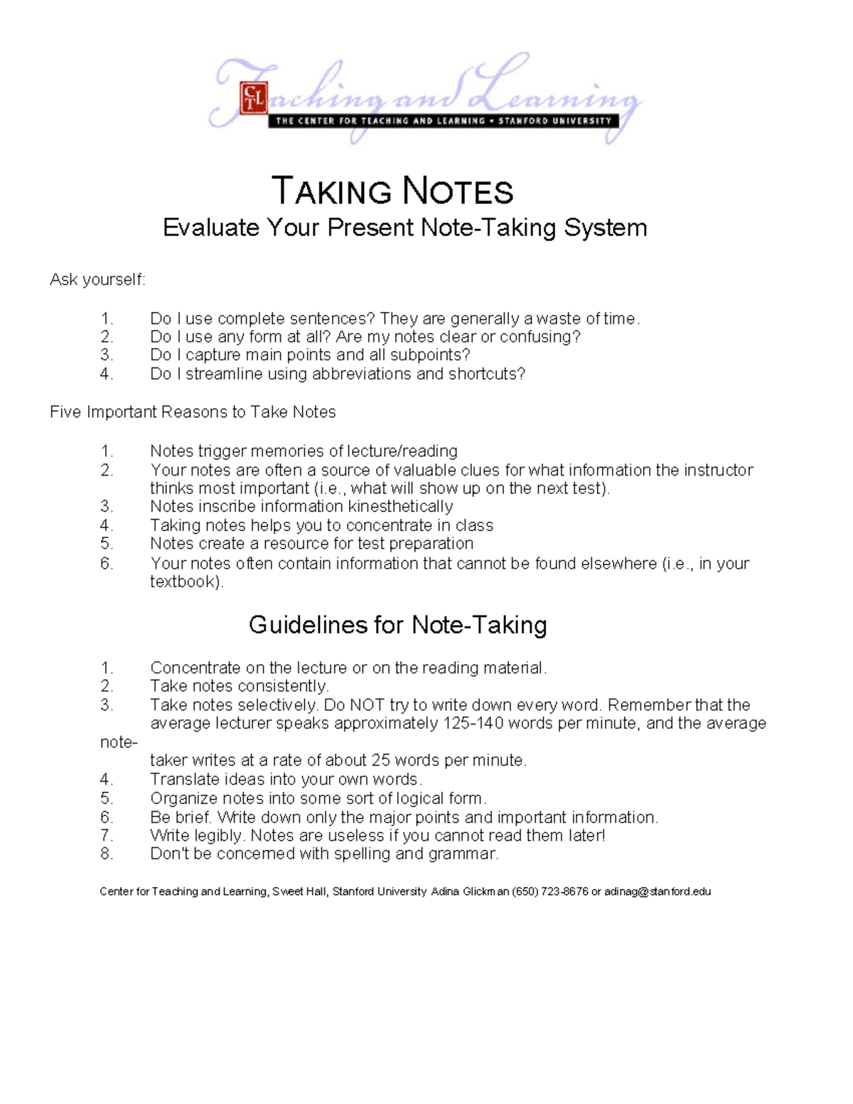 Stanford Note-Taking Strategies: The Cornell Method Guide - Studocu