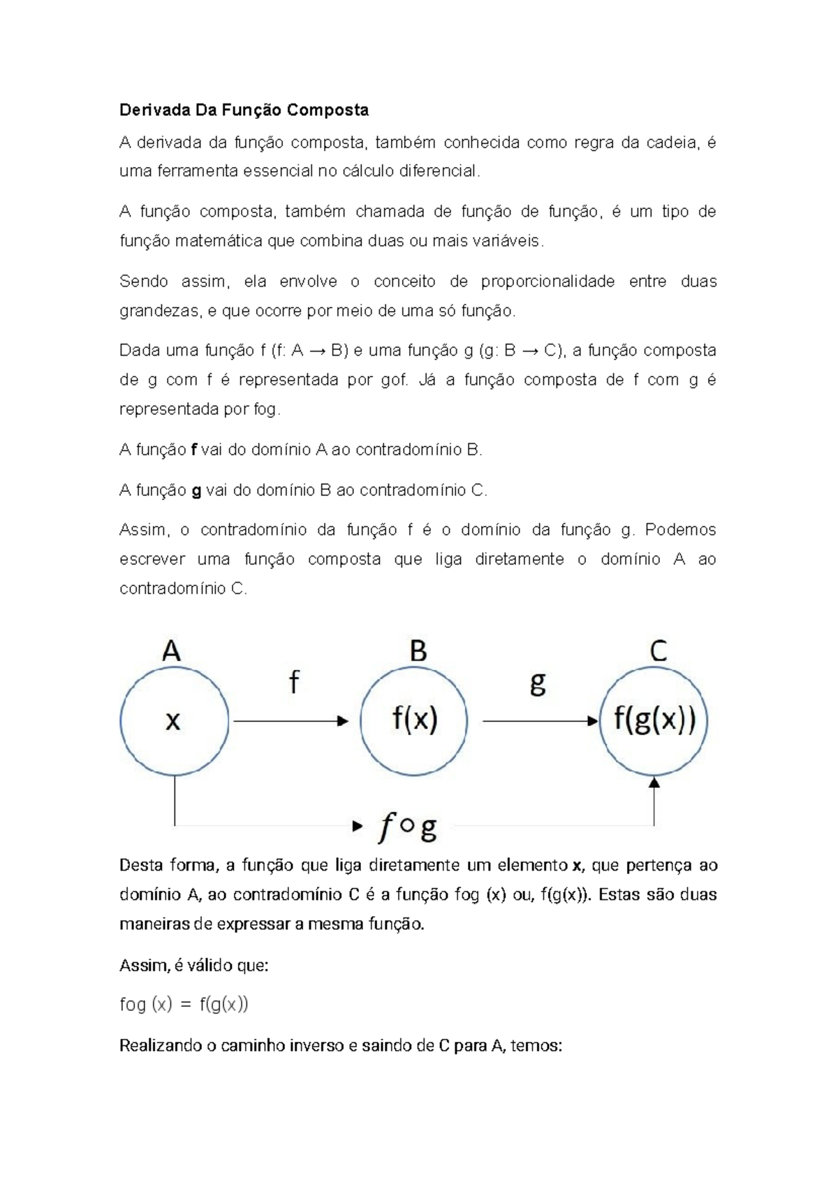 Cálculo da Derivada da Função Composta em Matemática - Cálculo II - Studocu