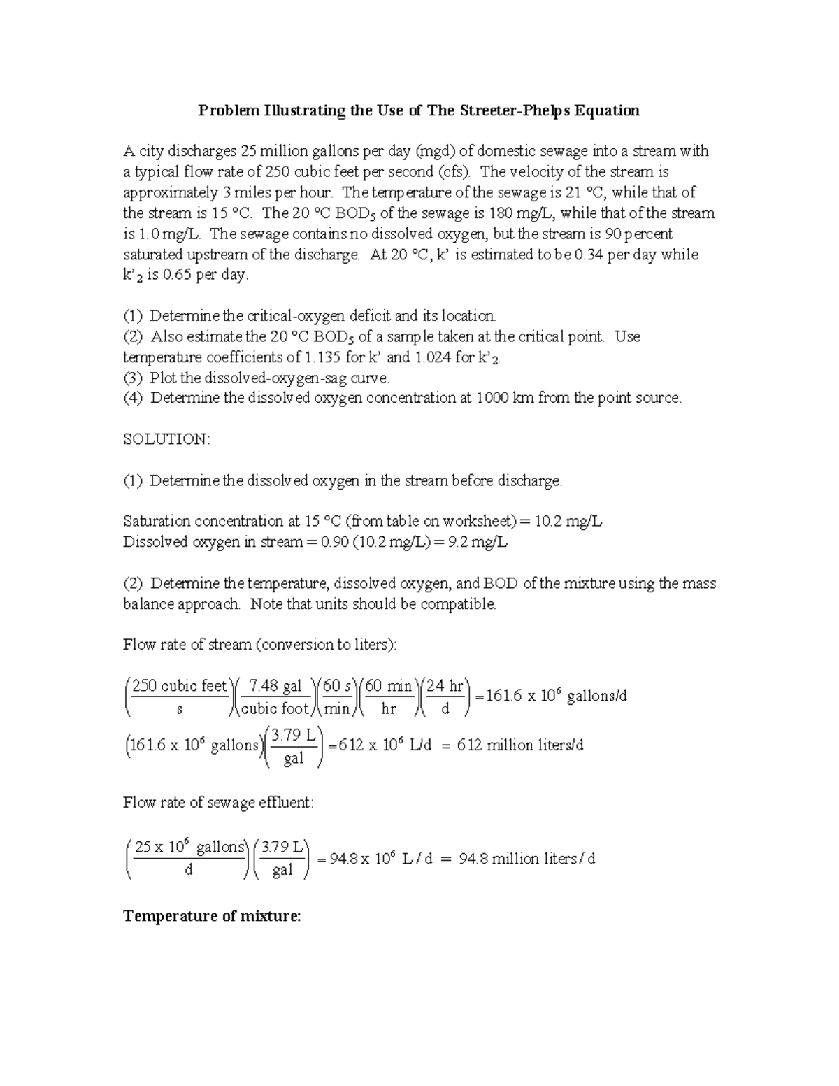 Understanding the Streeter-Phelps Equation: A Case Study Analysis - Studocu