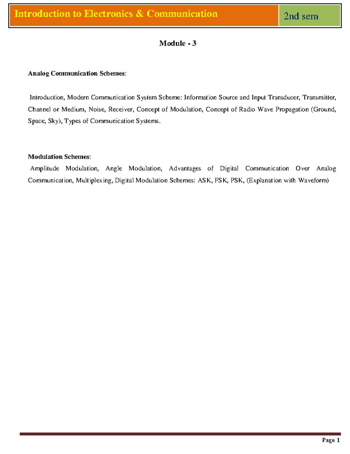 IEC-Module-3: Analog Communication Schemes & Digital Modulation ...