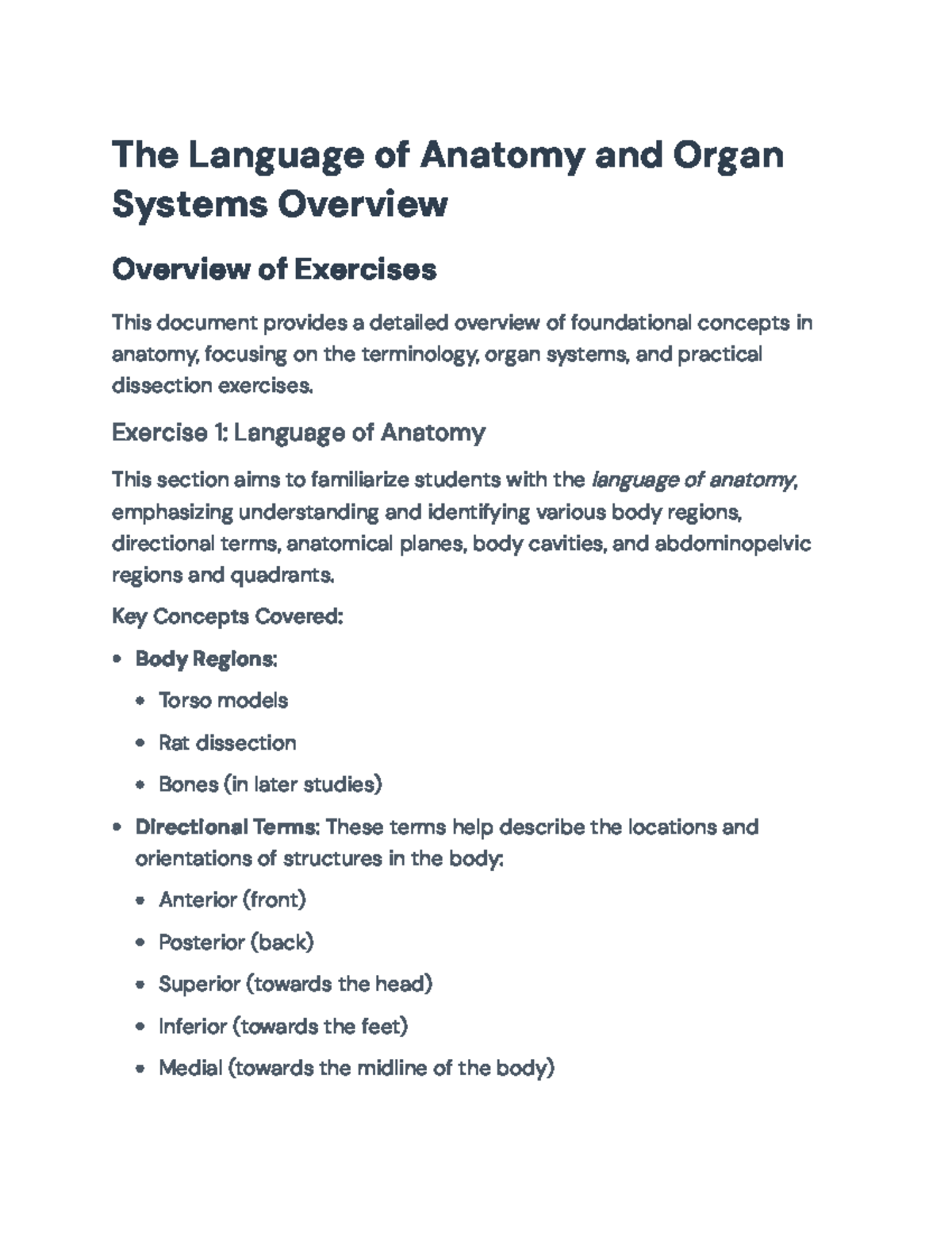 Anatomy Fundamentals: Language, Organ Systems, and Dissection Exercises ...