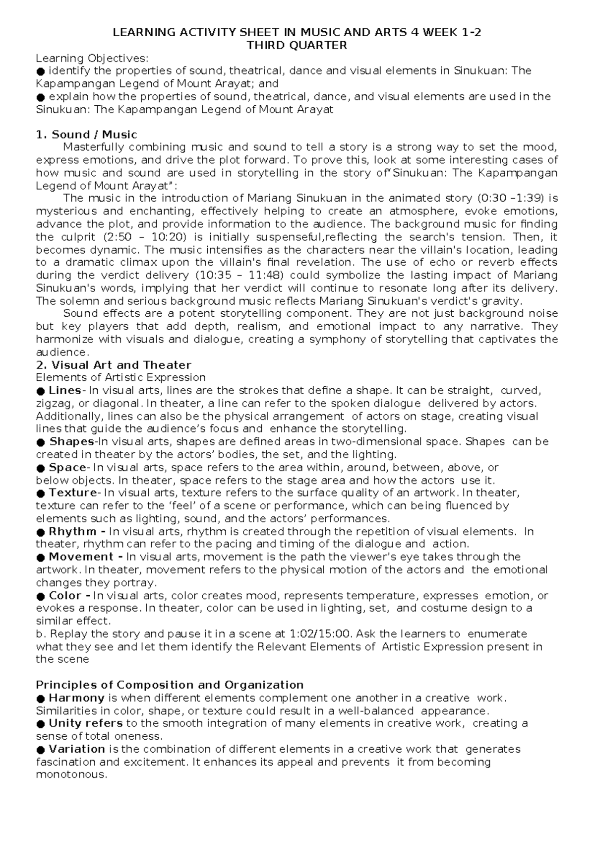 Learning Activity Sheet in MAPEH 4: Music and Arts Week 1-2 - Studocu