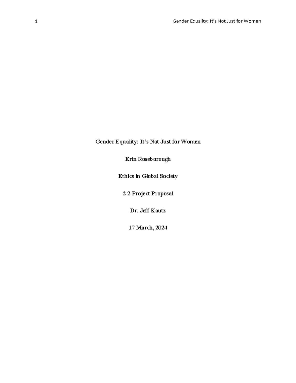 2-2 Project Proposal on Gender Equality: A Comprehensive Insight - Studocu