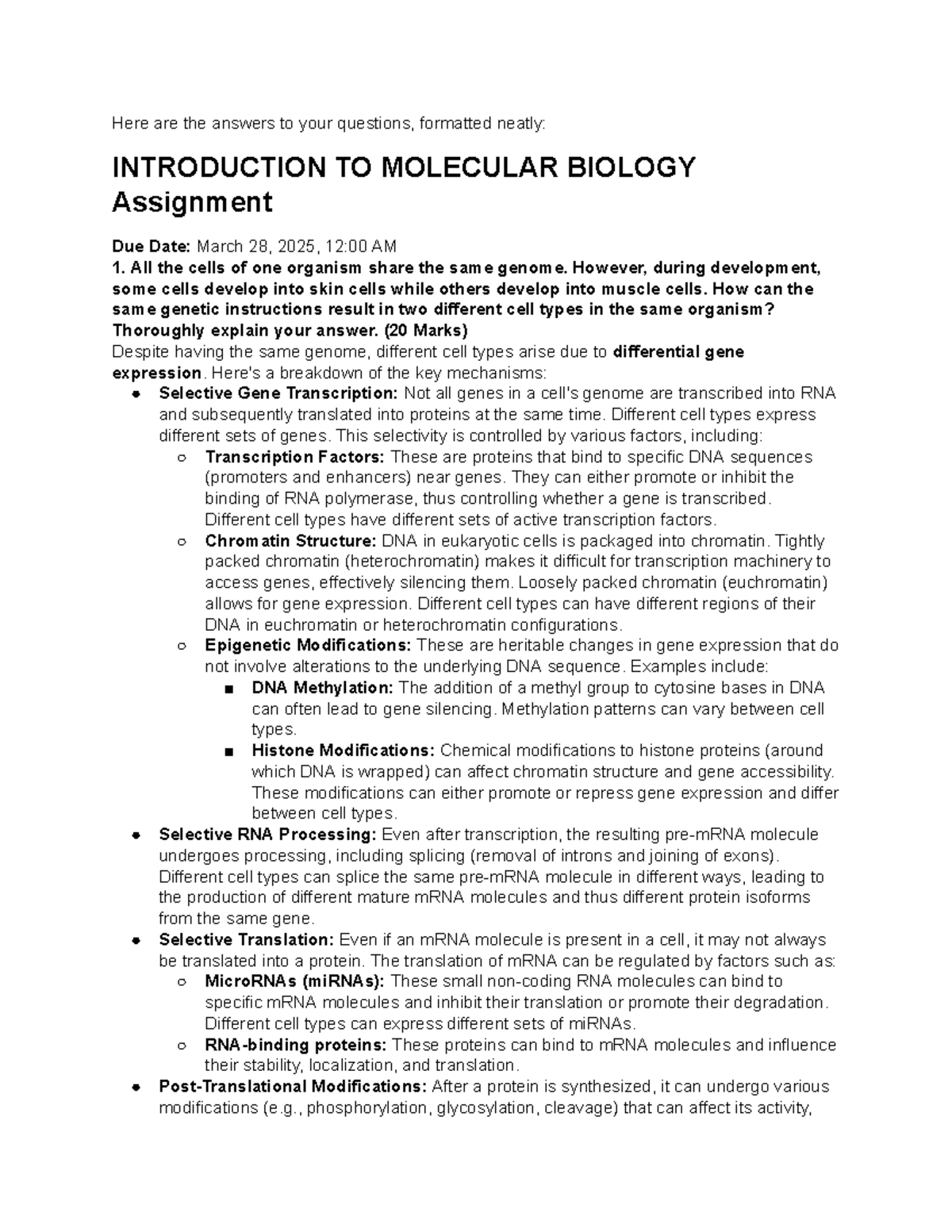 Introduction to Molecular Biology Assignment: Key Concepts & Techniques ...
