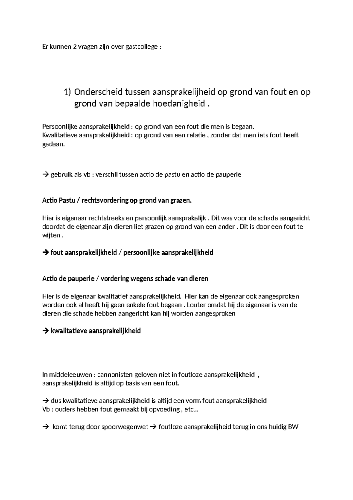 Gastcollege Examenvragen: Aansprakelijkheid en Fout vs. Hoedanigheid ...