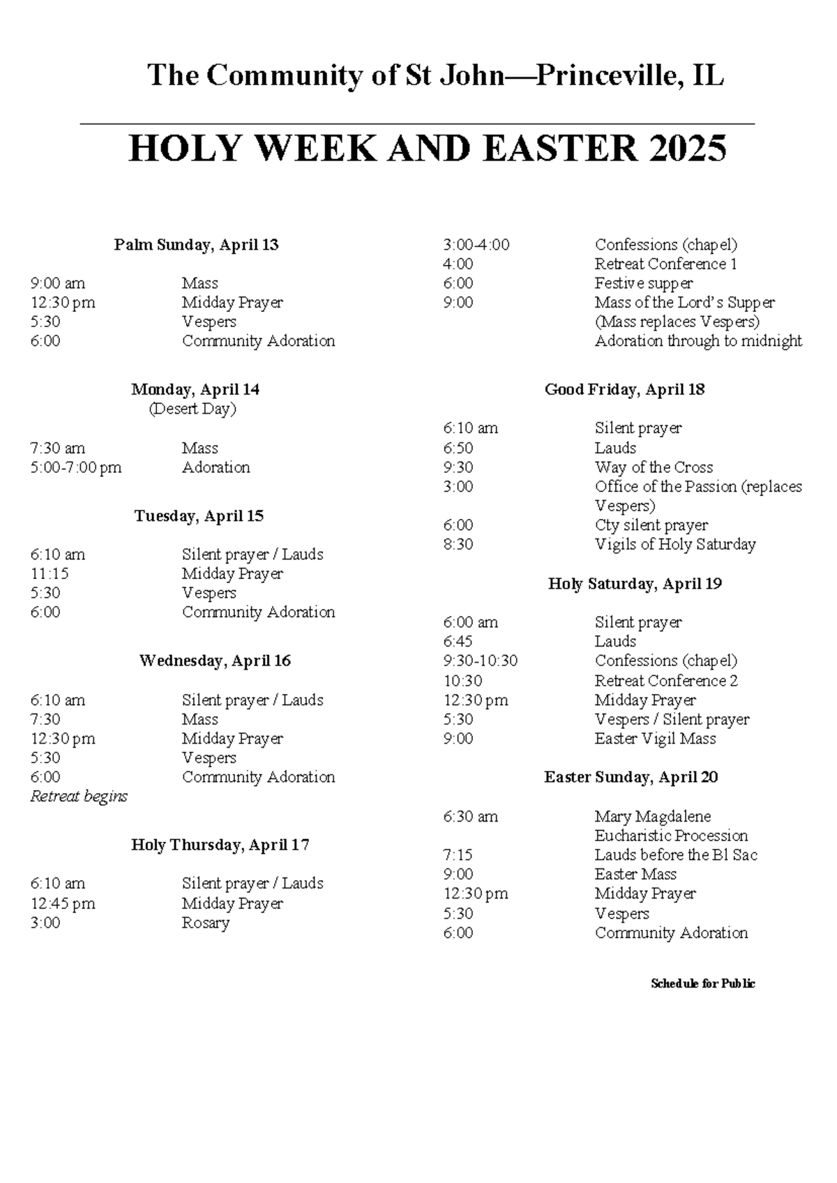 Holy Week 2025 schedule for the community of St IL - Studocu