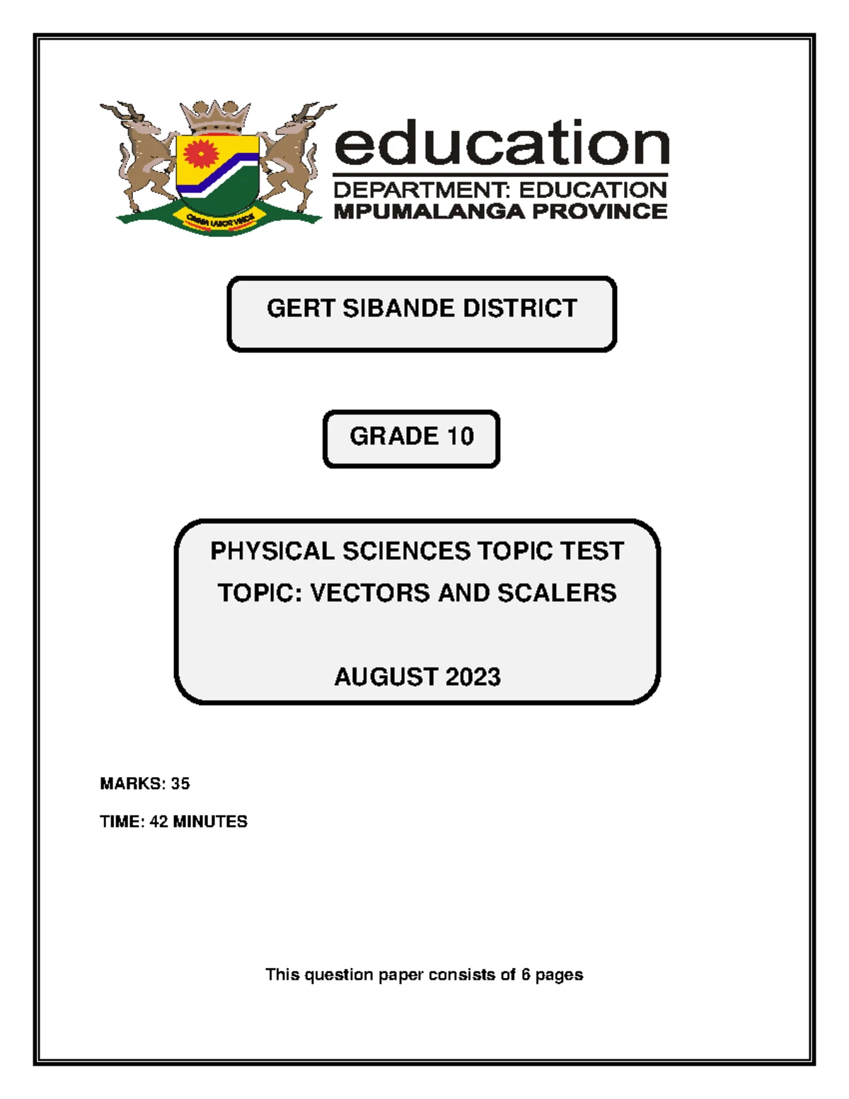 UGU District Physical Sciences Grade 10 Term 2 Practical 2022 ...
