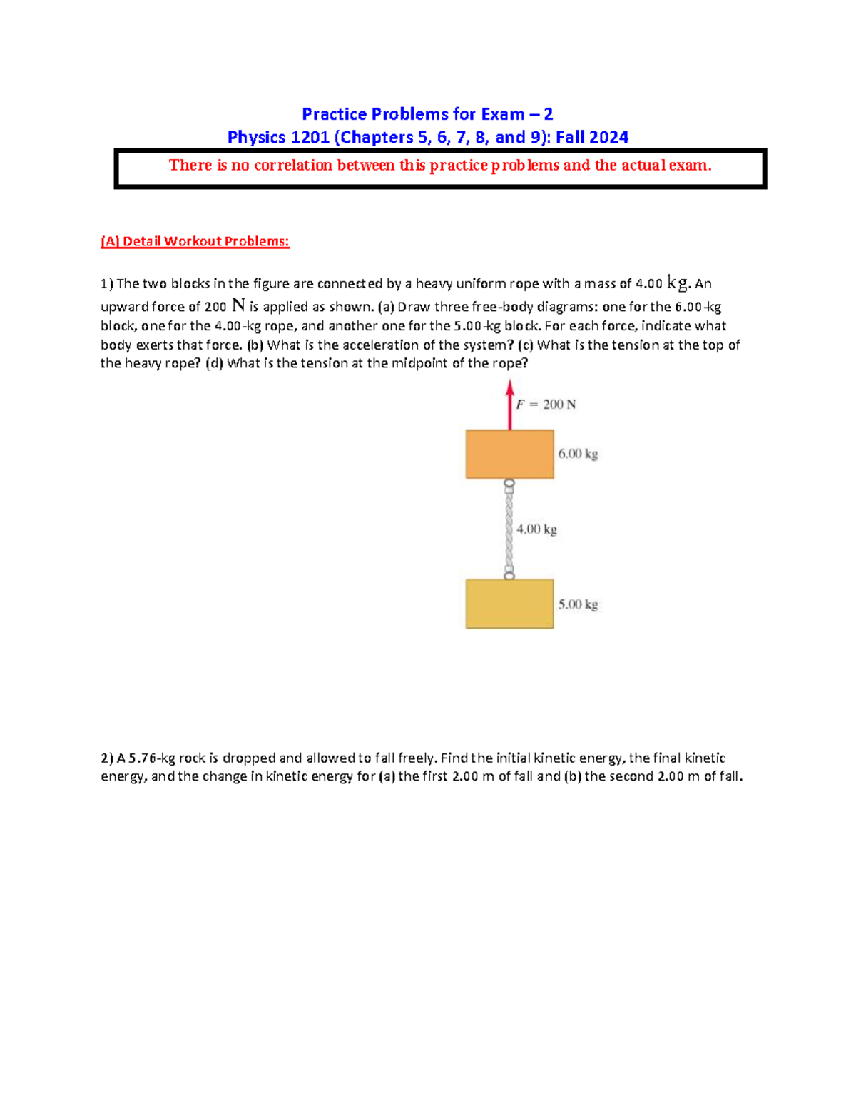 Phys 1201 Exam 2 Practice Problems and Solutions - Fall 2024 - Studocu