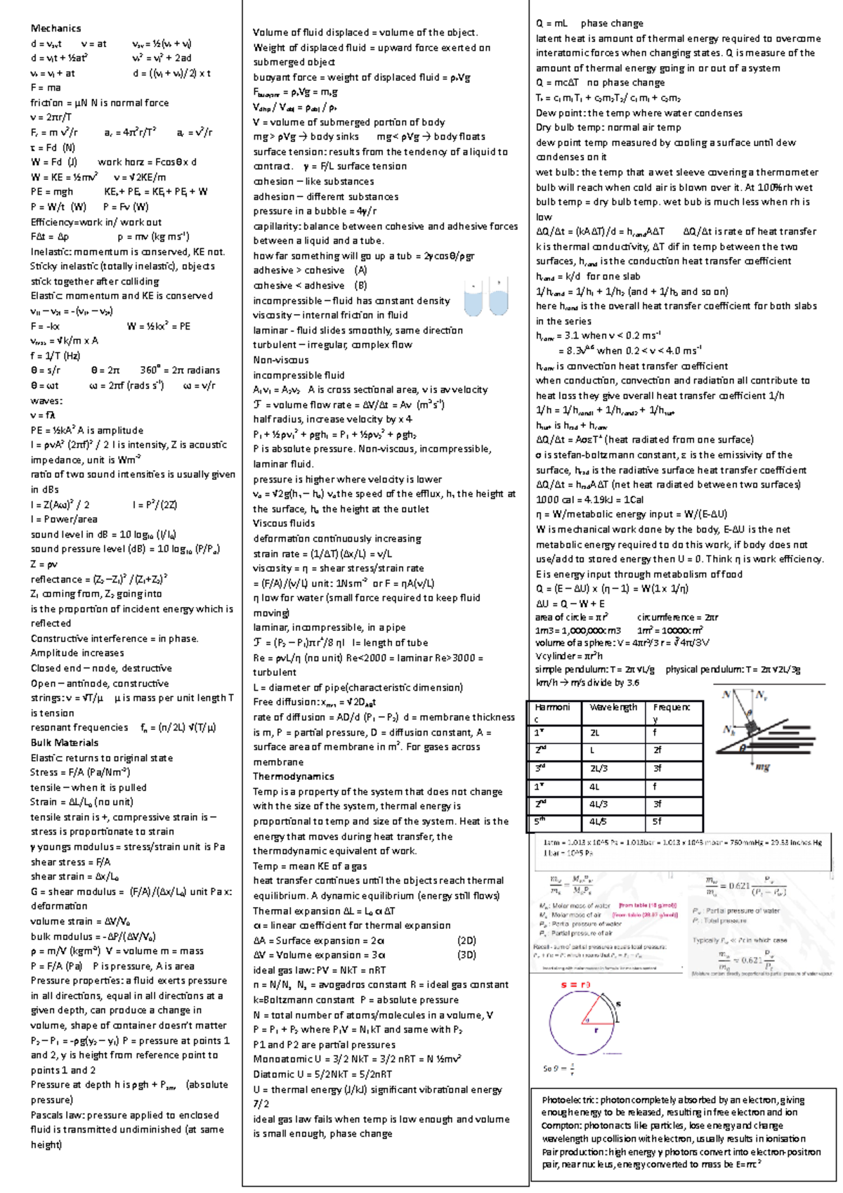 Cheat sheet for final exam - Q = mL phase change latent heat is amount of thermal energy ...