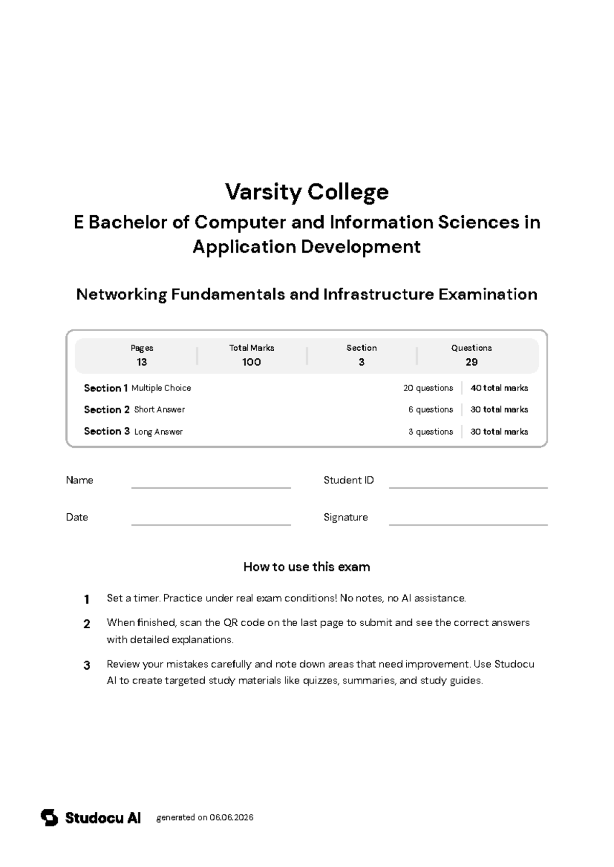 E Bachelor Networking Fundamentals Final Exam - Studocu
