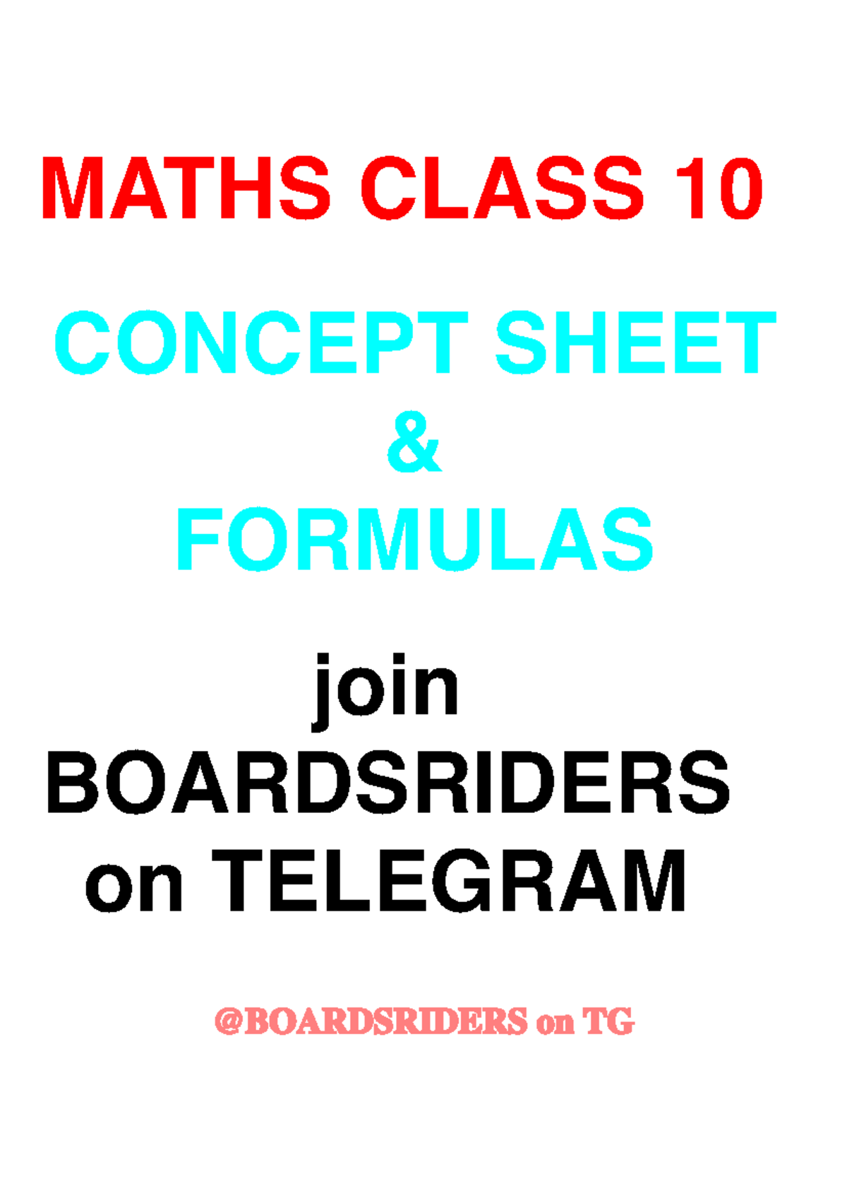 Class 10 Maths Concept Sheet & Formulas for Board Exams - Studocu