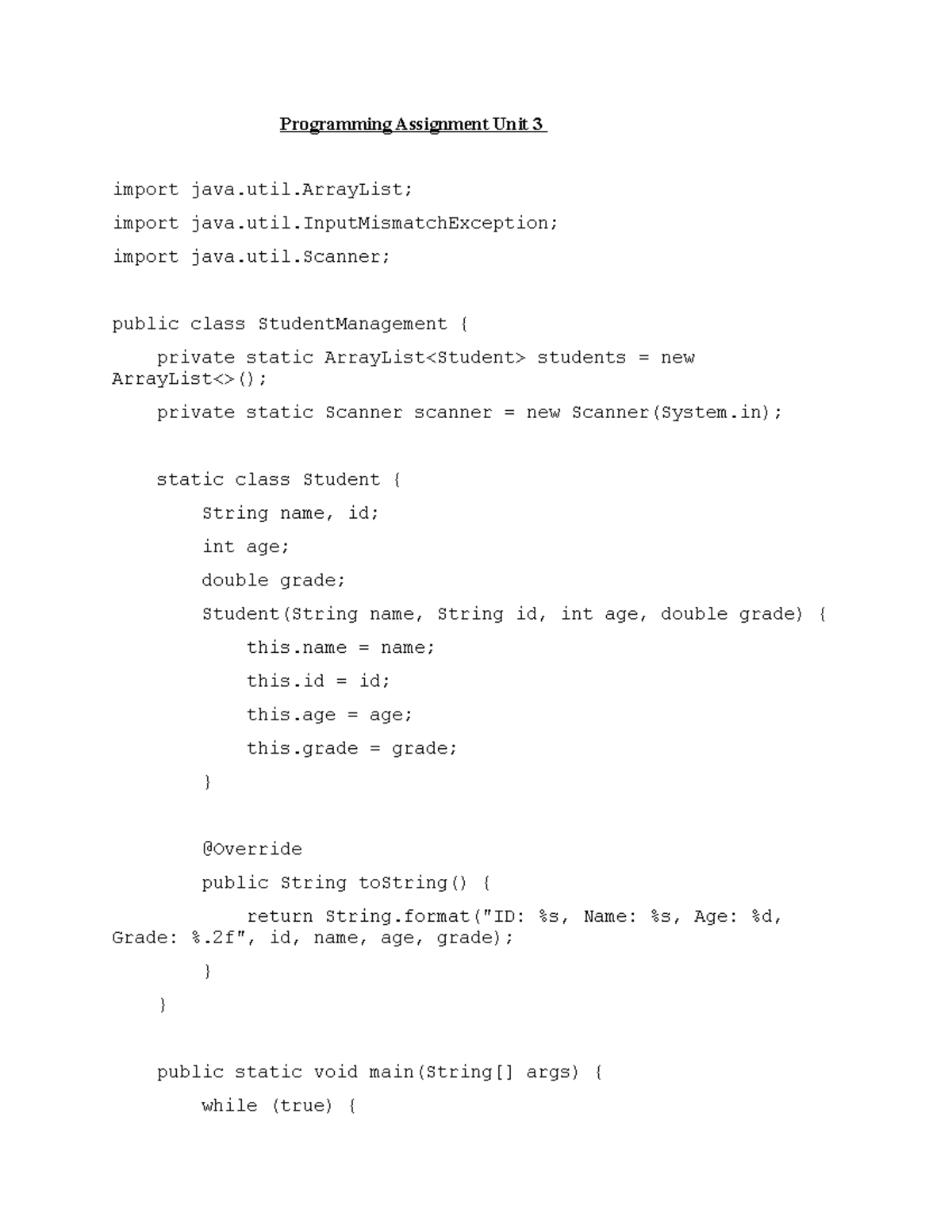 Programming Assignment Unit 3: Student Management System Guide - Studocu