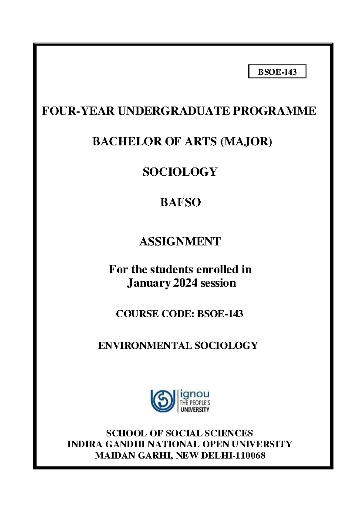 ENVIRONMENTAL SOCIOLOGY ASSIGNMENT BAFSO FOR JAN 2024 SESSION - Studocu