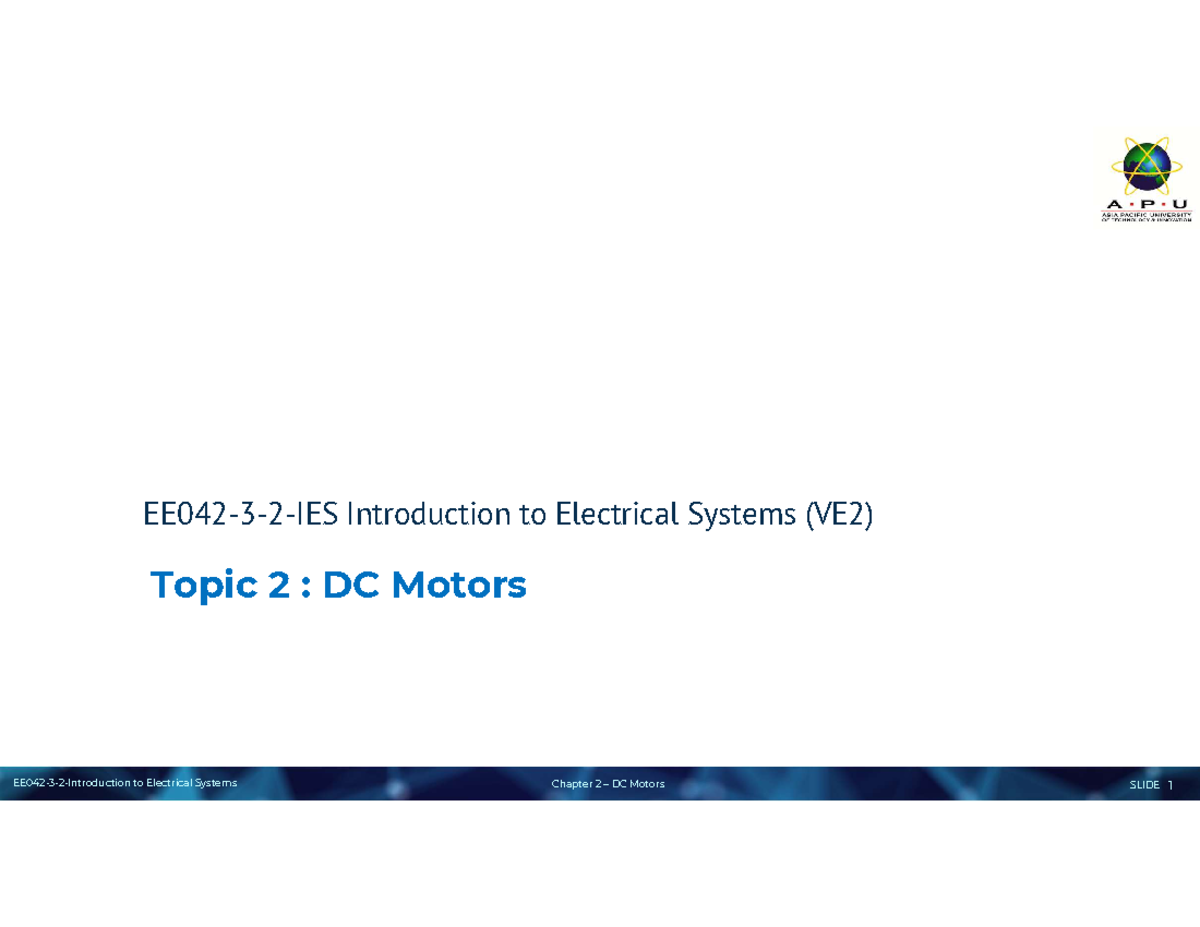 Lecture 2: DC Motors Overview (VE2) - Key Concepts and Principles - Studocu