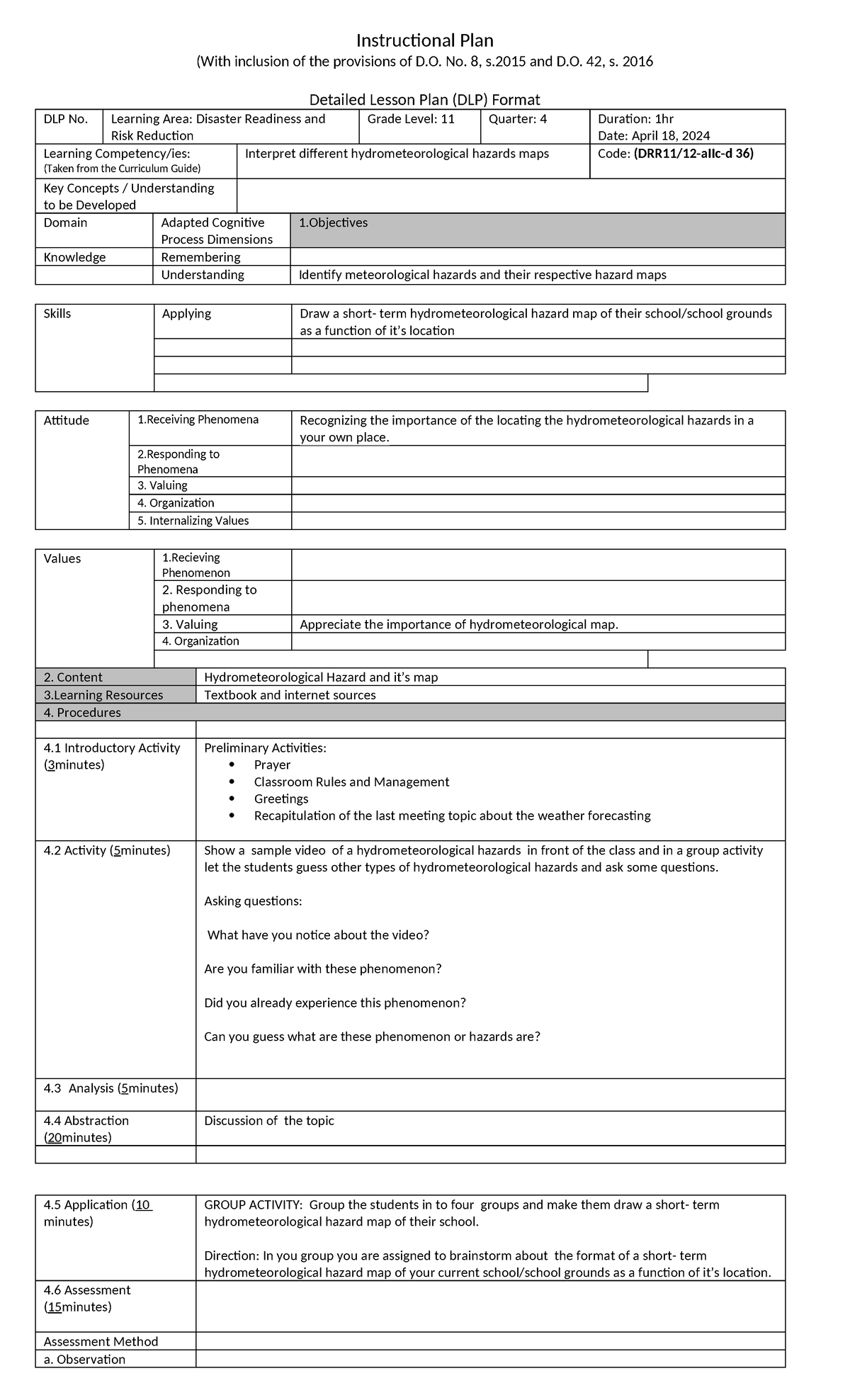 DRRR Lesson Plan: Understanding Hydrometeorological Hazards (DRR11/12 ...