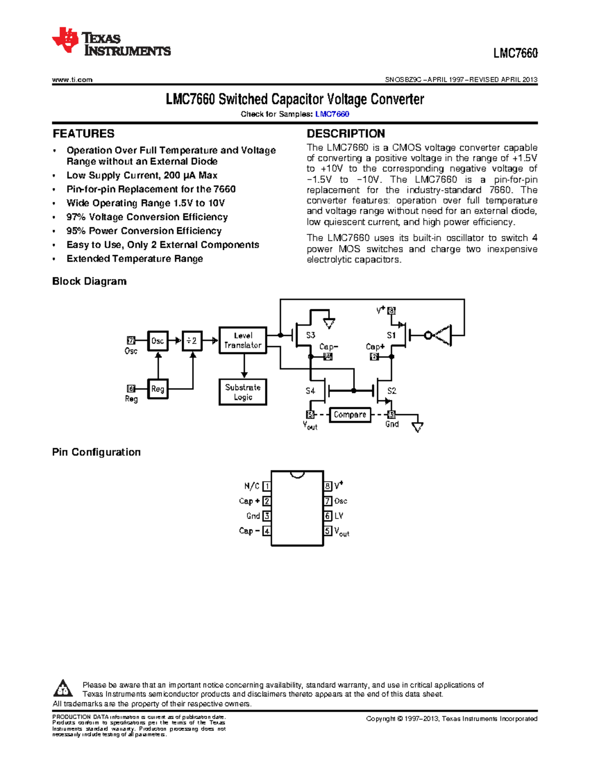 LMC7660 - Switched Capacitor Voltage Converter Overview - Studocu