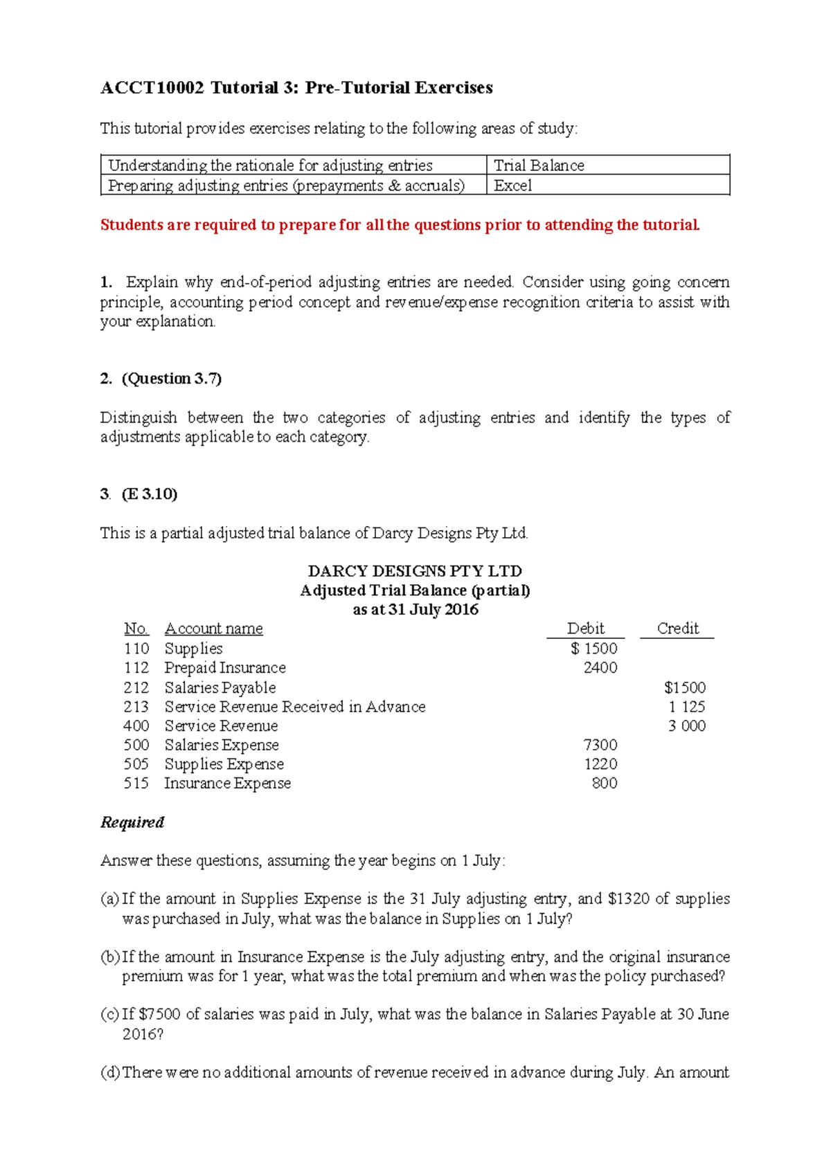 ACCT10002 Tutorial 3 Pre-Tutorial Exercises - ACCT10002 Tutorial 3: Pre ...