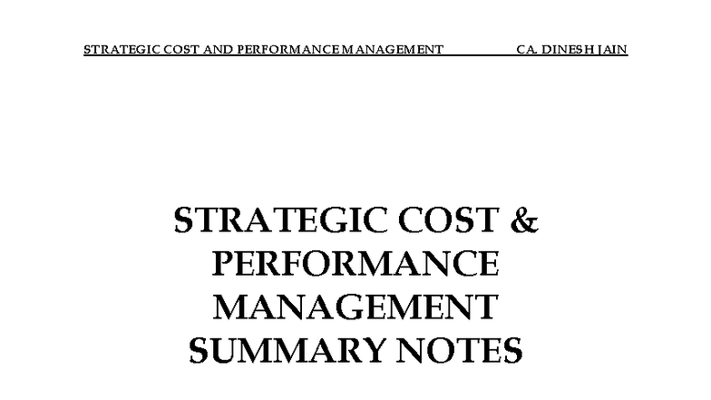 Strategic Cost & Performance Management Summary Notes for CA Final ...