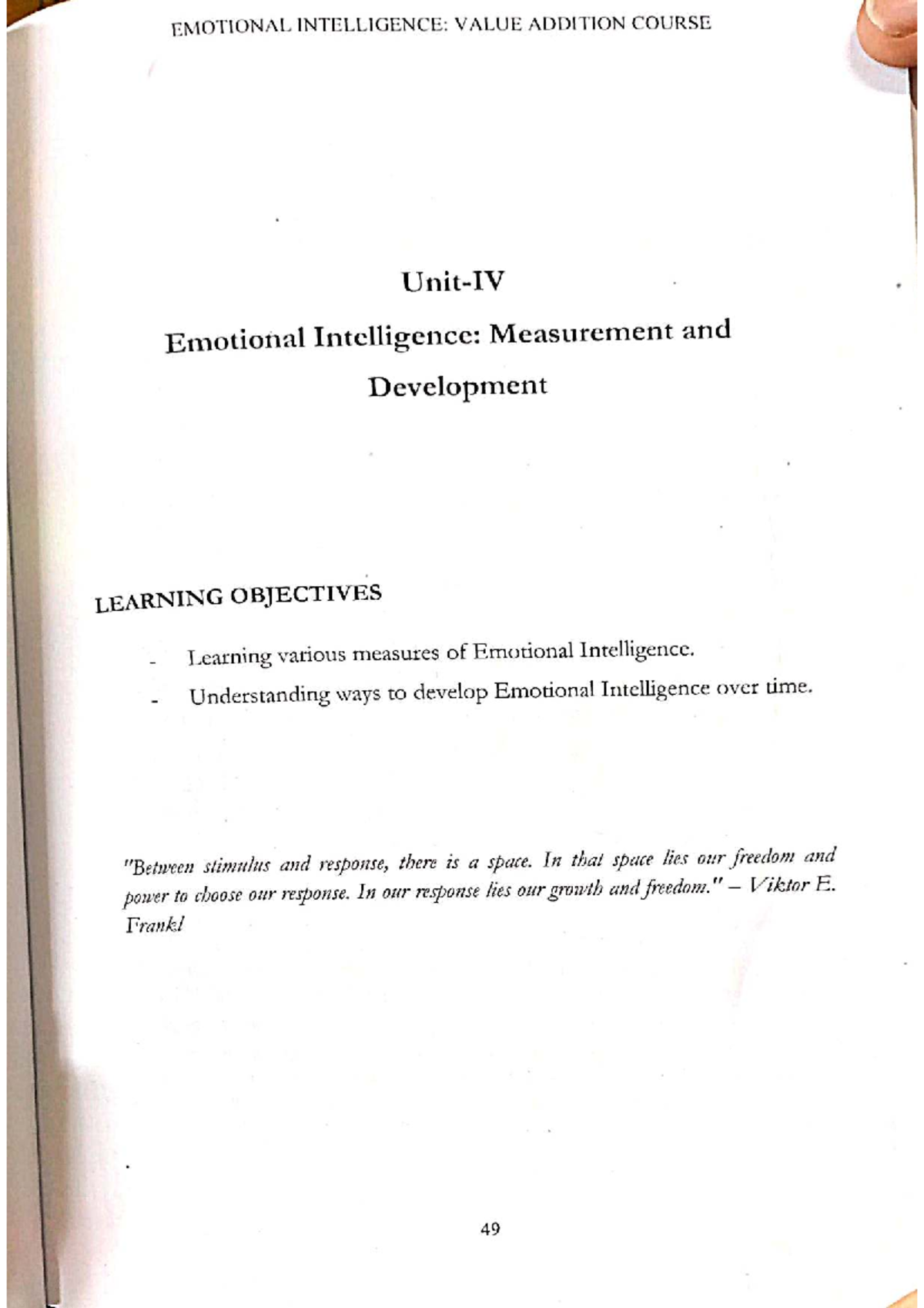 EMOTIONAL INTELLIGENCE: VALUE ADDITION COURSE - UNIT 4 NOTES - Studocu