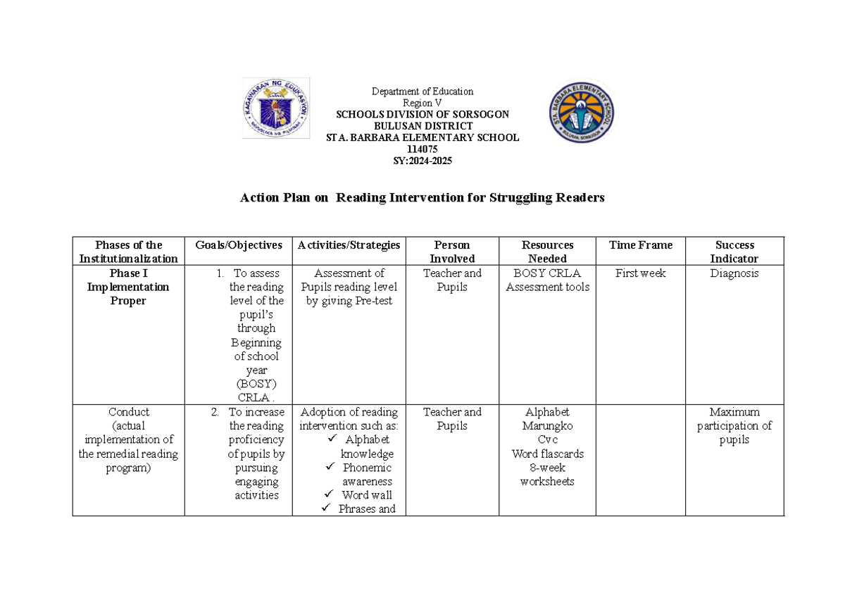 Action Plan for Reading & Numeracy Intervention: 8-Week Program - Studocu