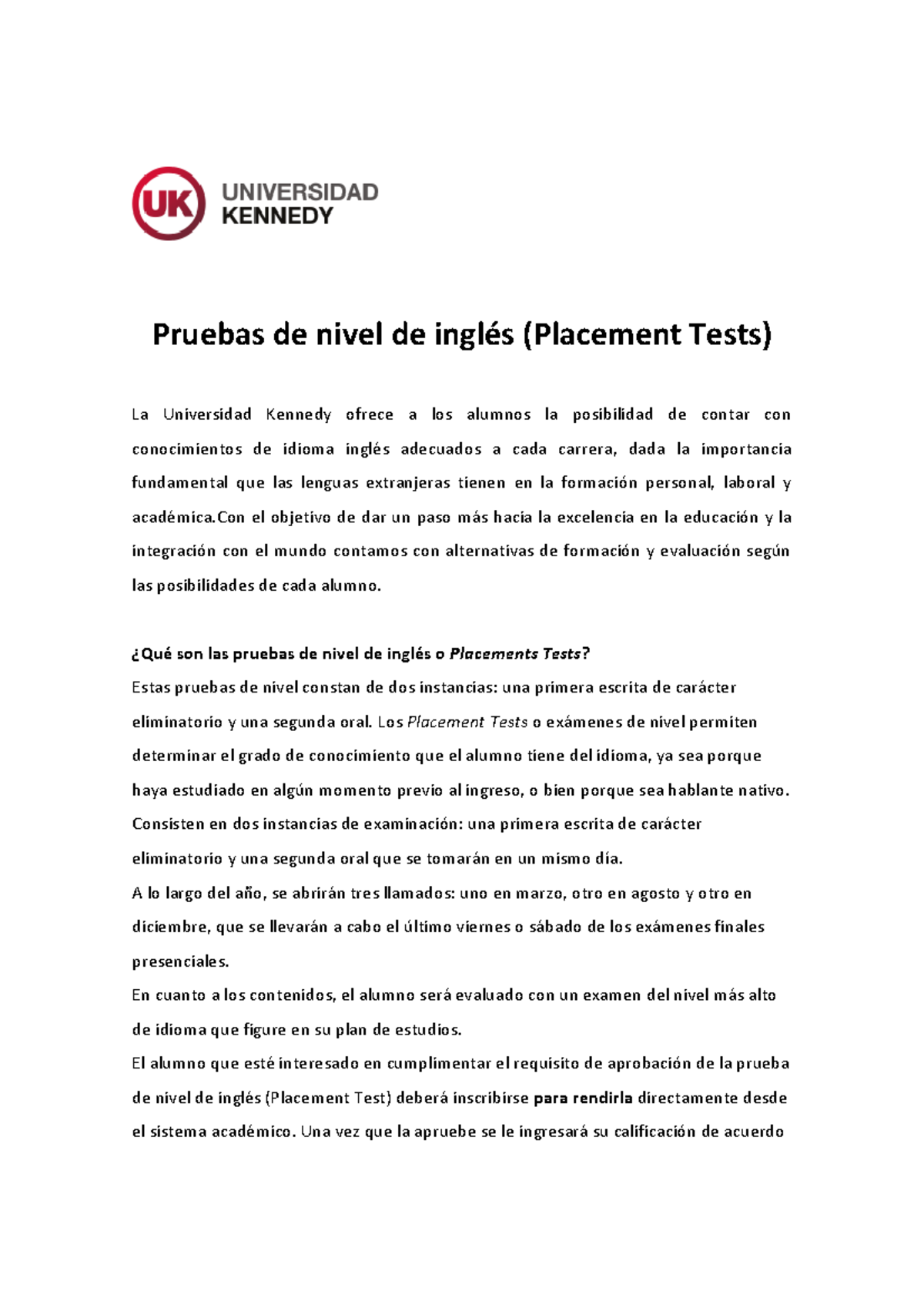Pruebas de nivel de inglés (Placement Tests) - Pruebas de nivel de ...