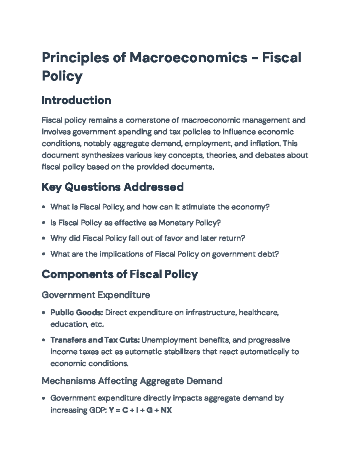 Fiscal Policy Analysis - Economic Impact and Multiplier Effect ...