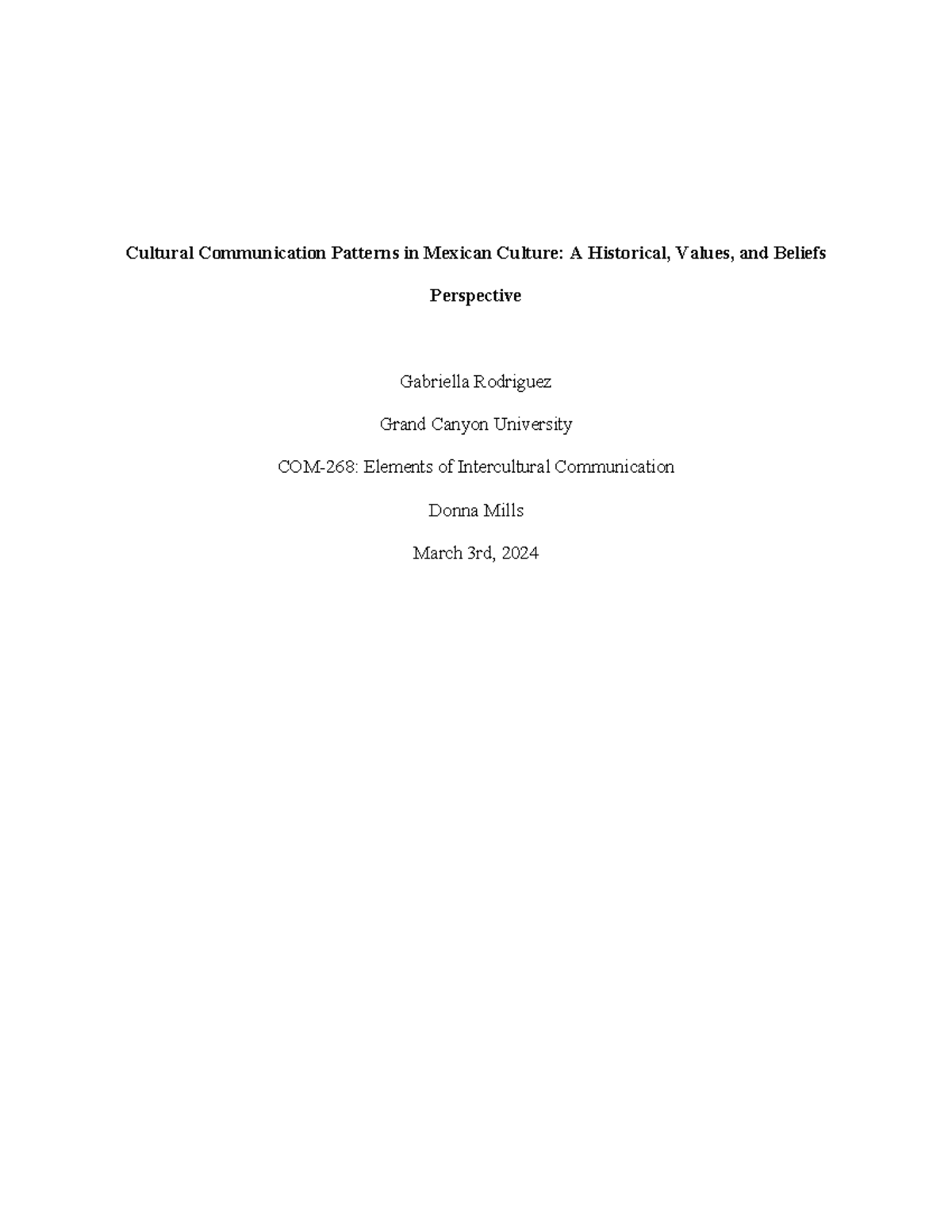 COM-268: Cultural Communication Patterns in Mexican Society - Studocu