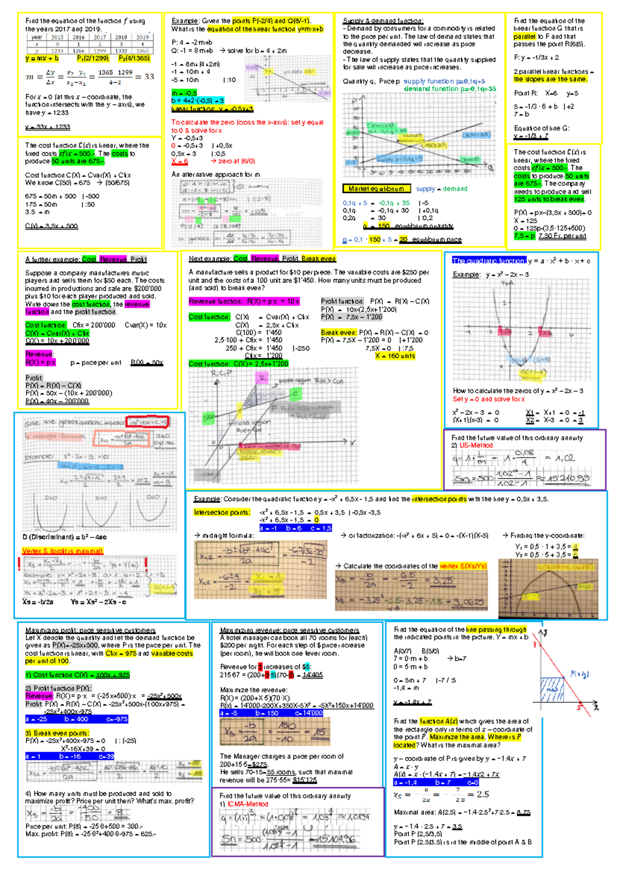 Math 101: Linear and Quadratic Functions Cheat Sheet for Exams - Studocu