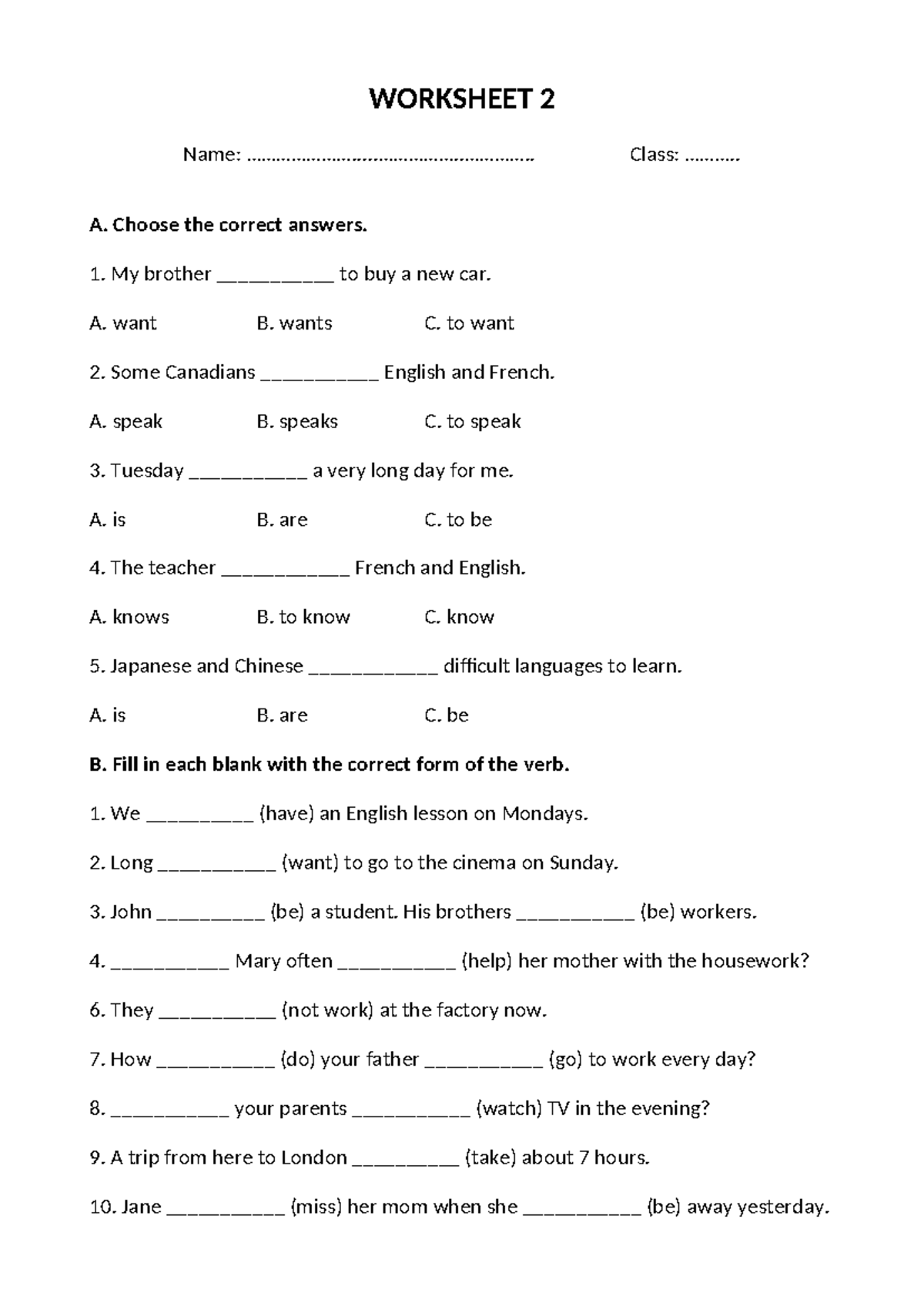 Worksheet 2 - English Verb Exercises - Studocu