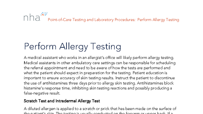 Testing and Lab Procedures: Allergy Testing and Patient Care Guidelines ...