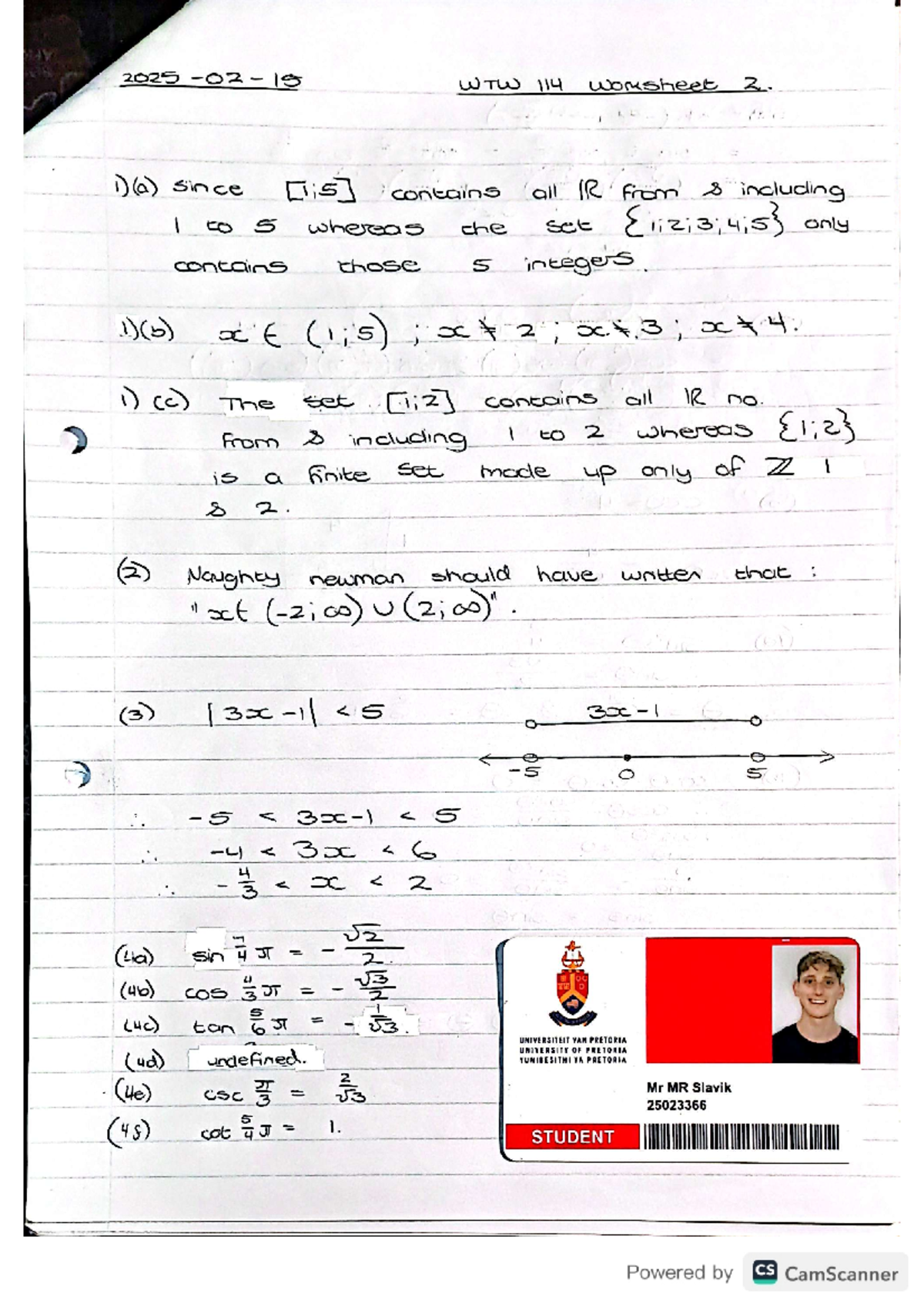 Worksheet 2 - U25023366 - WTW 114 worksheet 2. 1)(a) since contains all ...