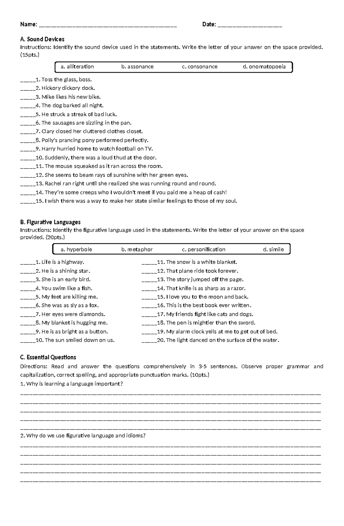 Quiz 2: Sound Devices & Figurative Language Identification - Studocu