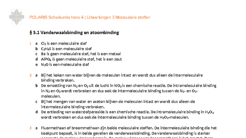 POLARIS Scheikunde havo 4 Uitwerkingen H3 Moleculaire stoffen en ...
