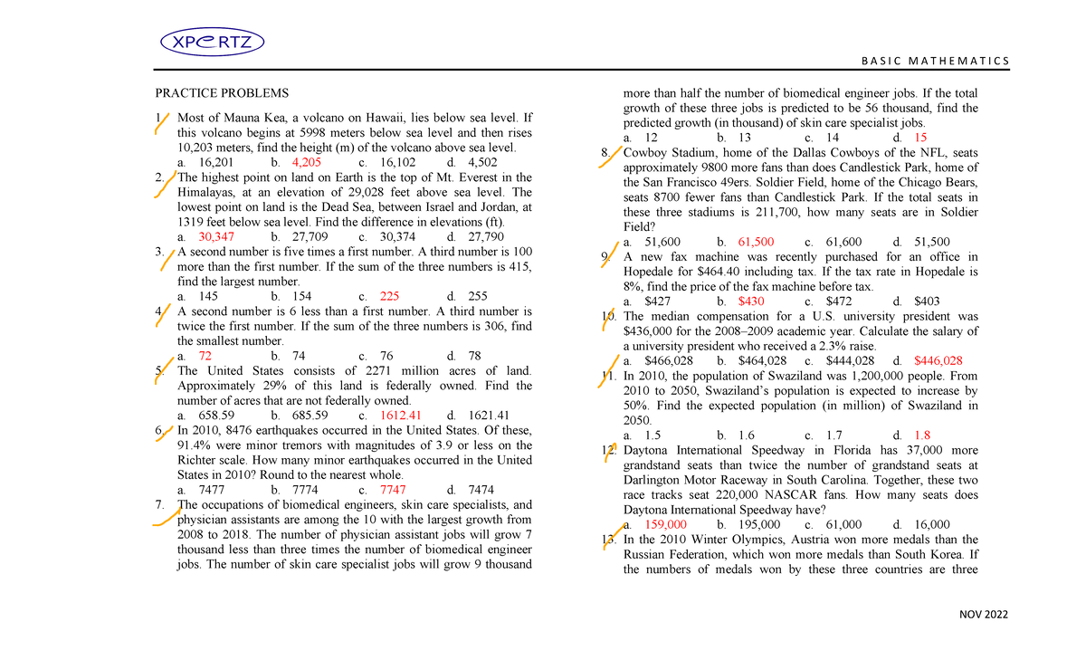 Algebra Practice Problems: Comprehensive Review and Solutions - Studocu