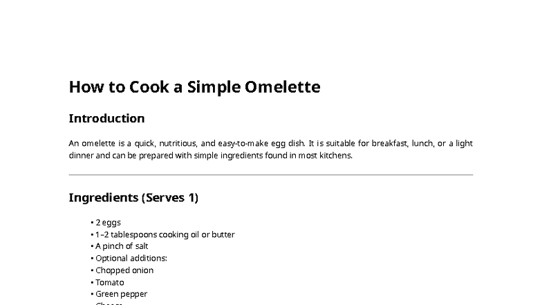 Cooking Guide: Simple Omelette Recipe - Studocu