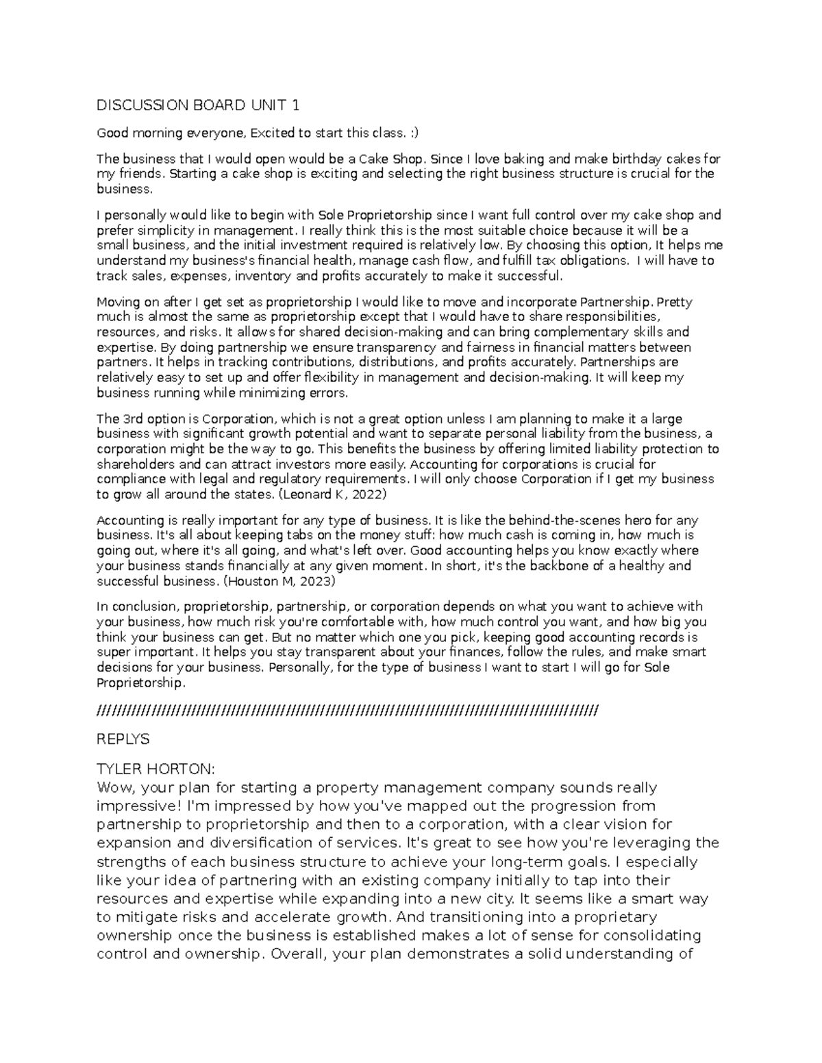 AC114 Accounting Discussion Board 1: Business Structure Choices - Studocu